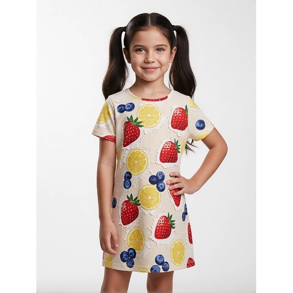 9-10Y Girls Short Sleeve Dress Digital Print Casual - Walmart.com