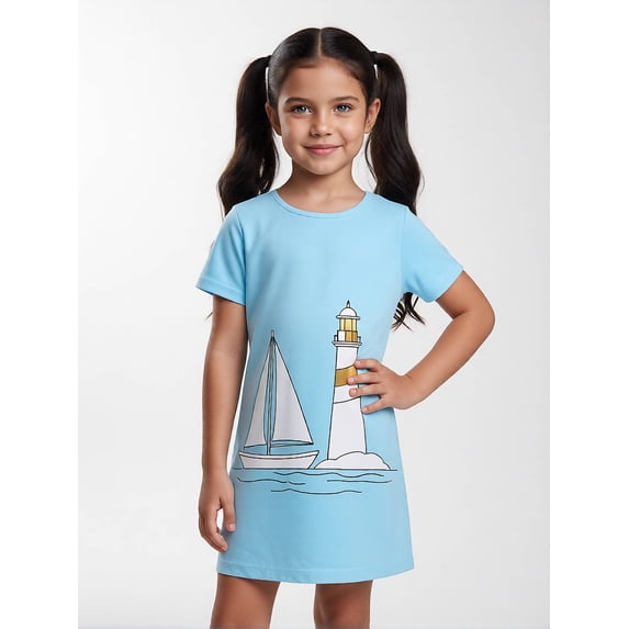 9-10Y Girls Short Sleeve Dress Digital Print Casual - Walmart.com