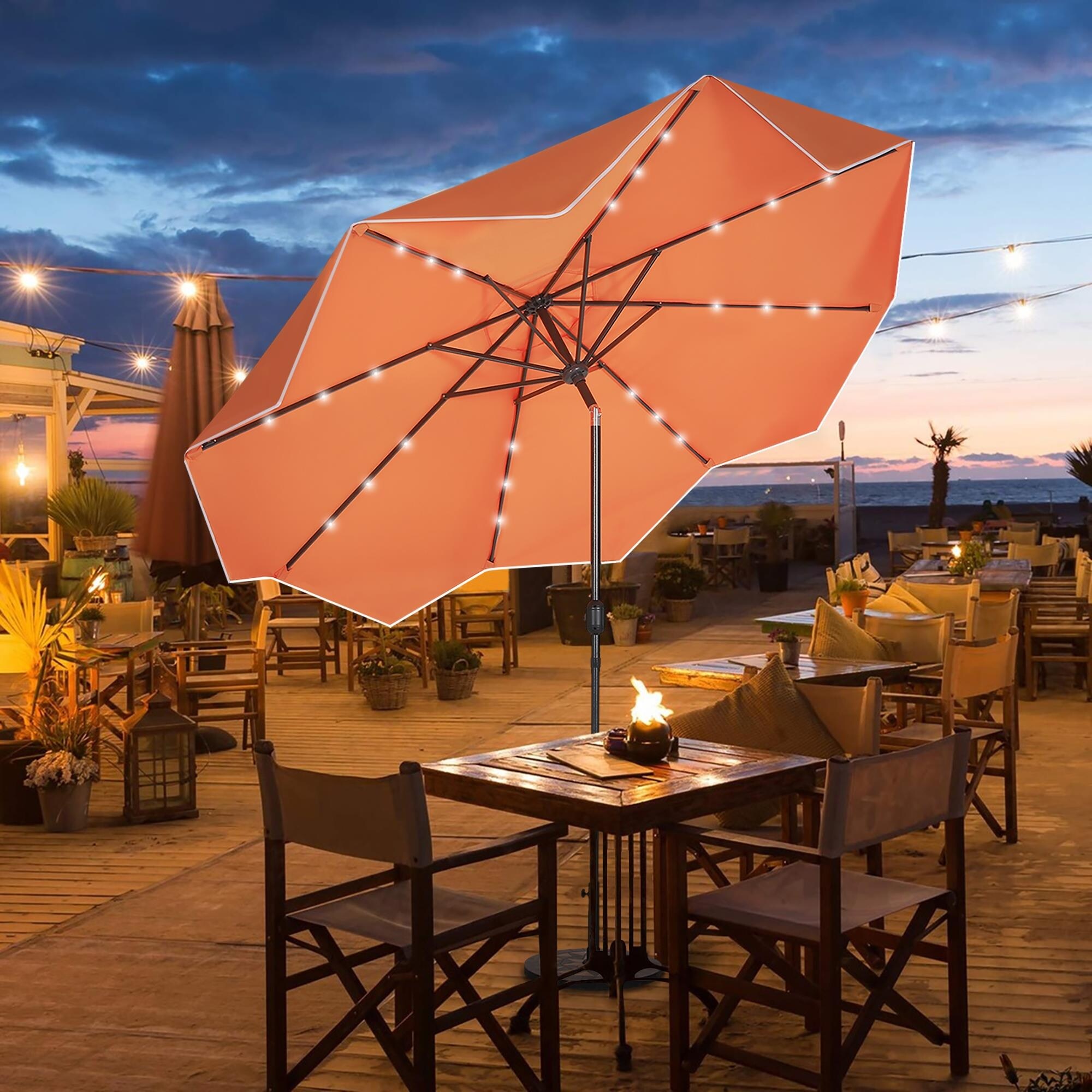 9/10ft Outdoor Ruffle Edge Umbrella LED Lights Patio Decorative ...