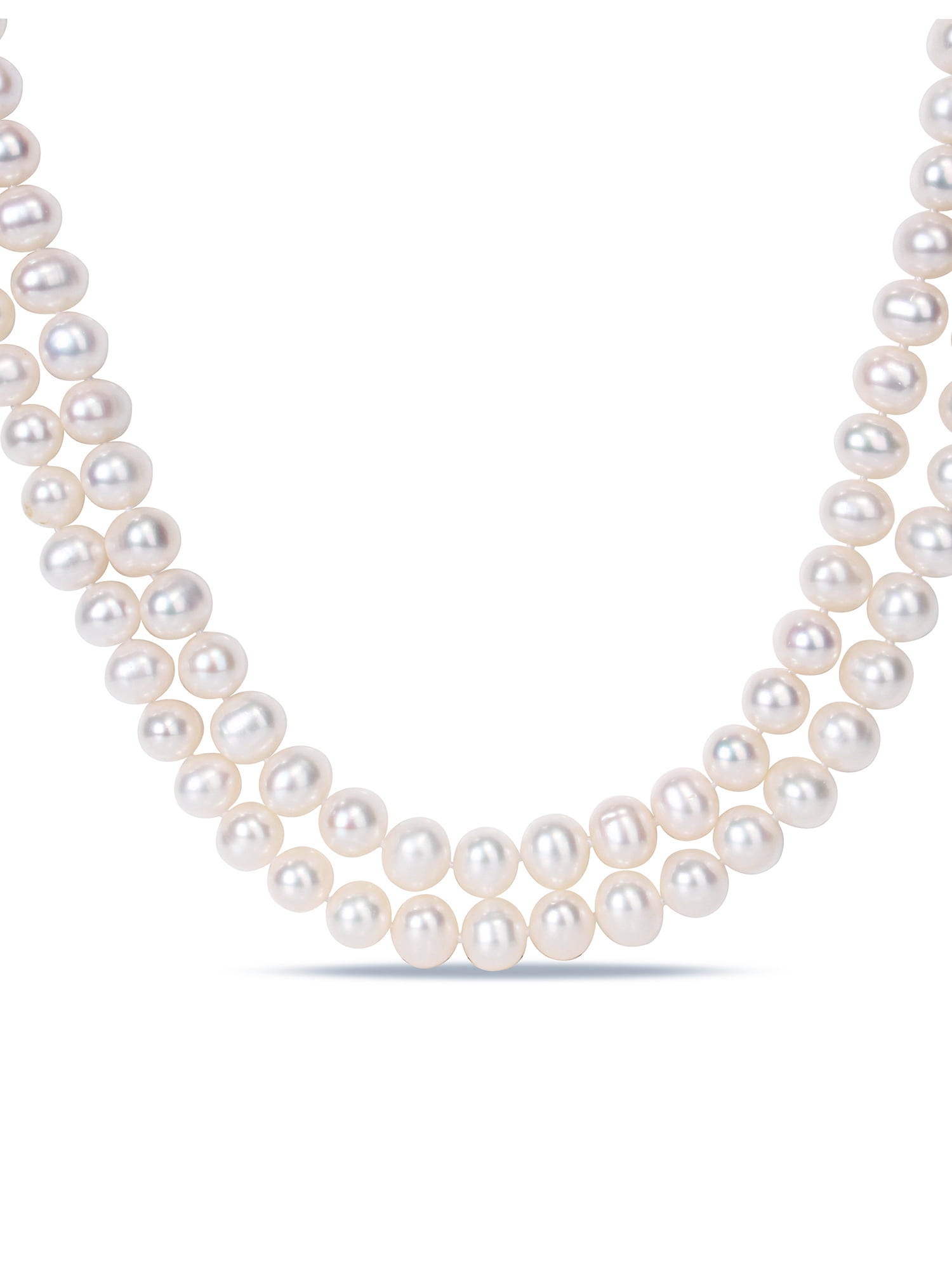 9 10mm Freshwater Cultured Pearl Sterling Silver Double Strand Necklace