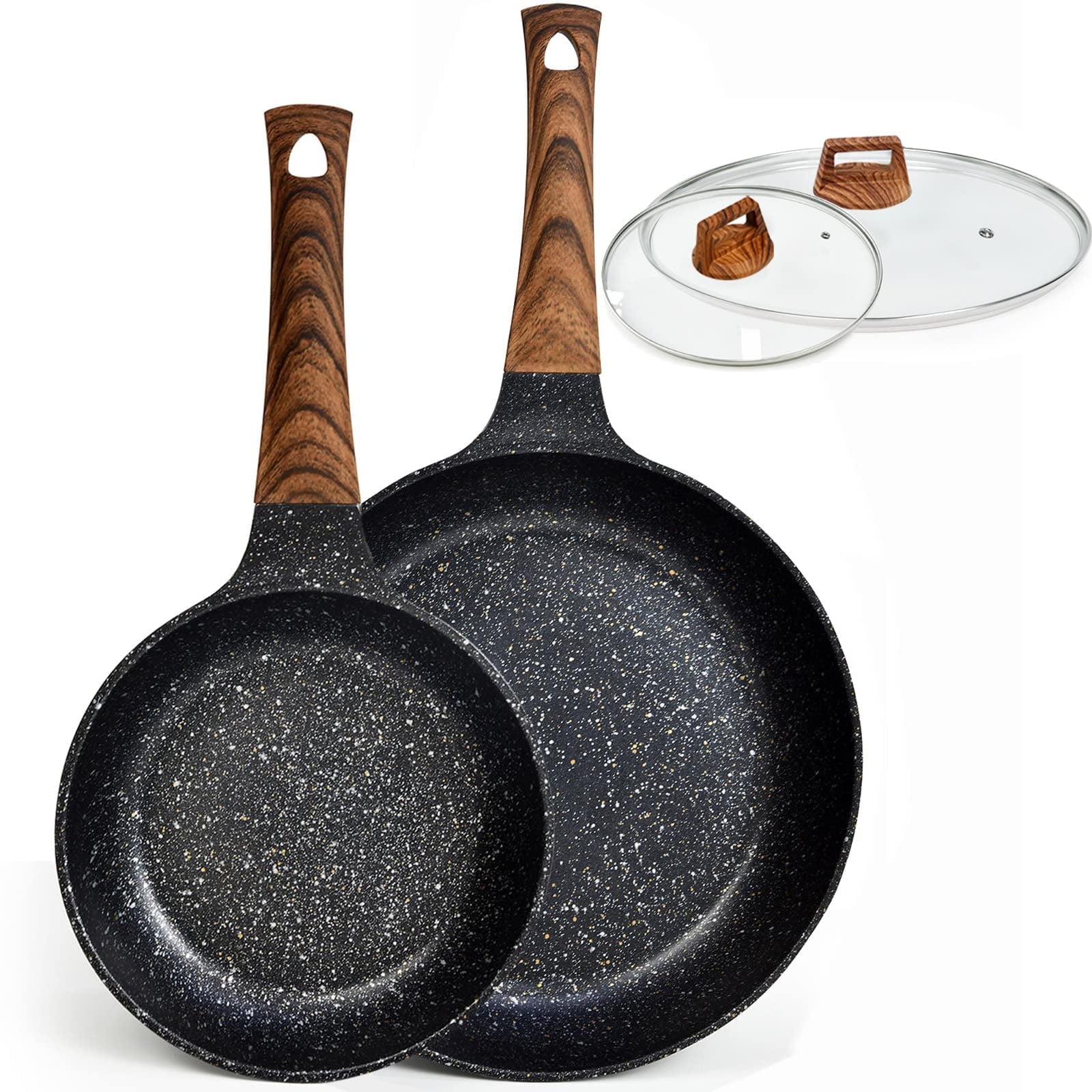 9.5" and 11" Nonstick Frying Pan Set with Lid, Clatine Omelette Pan ...