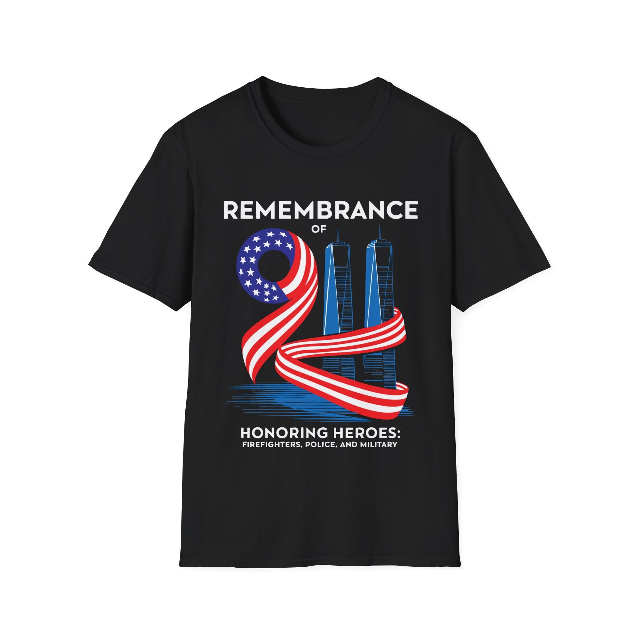 9/11 Remembrance T-Shirt - Patriotic American Flag Ribbon & Twin Towers ...