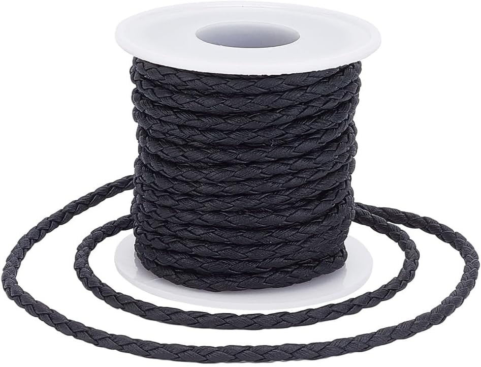 9.14m Leathers Cord 4mm Wide Black 3-Ply Folded Bolo Tie Cord String ...