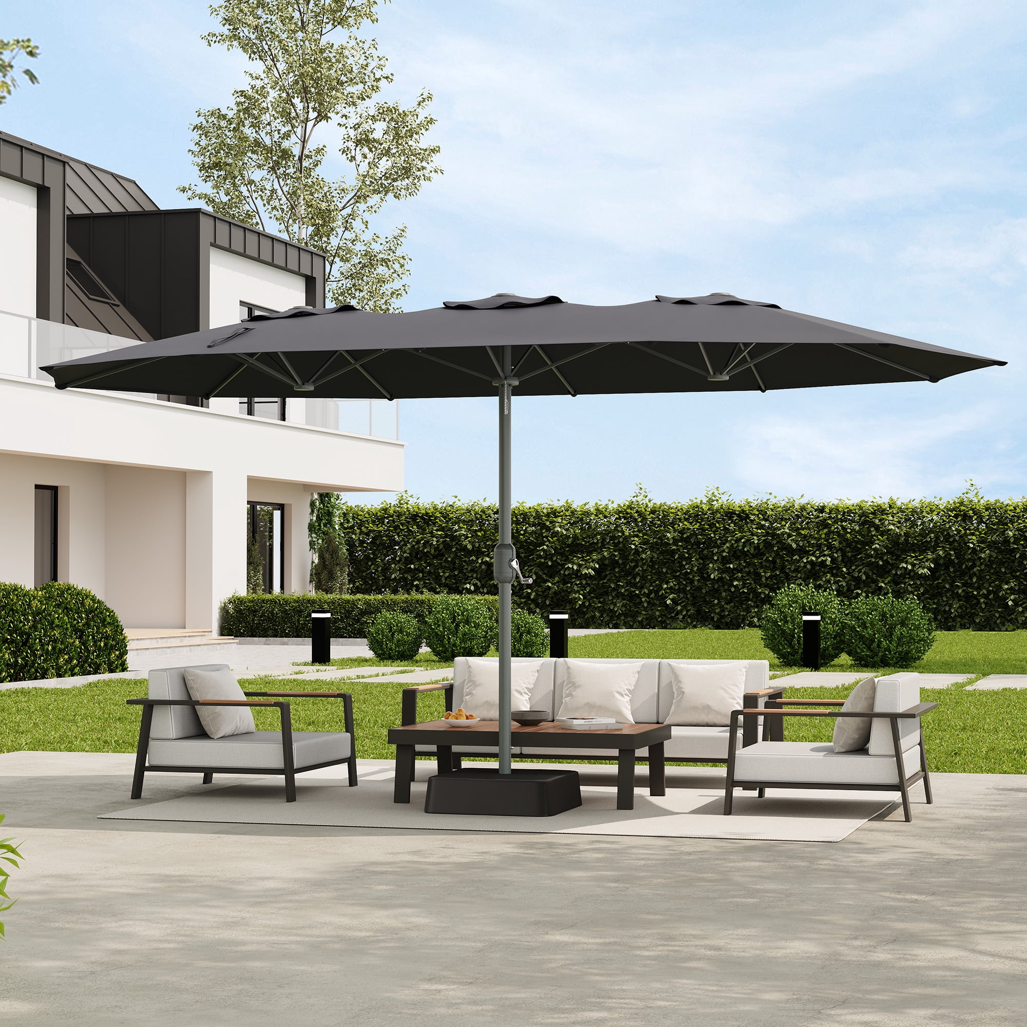 9×15 Ft Large 12-Rib Patio Umbrella with Base Included, UV Protection ...
