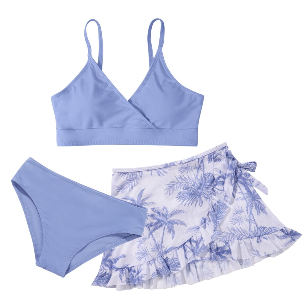 9-16Y Teens Girl 3Pcs Adjustable Strap Swimsuit Tropical Printed ...