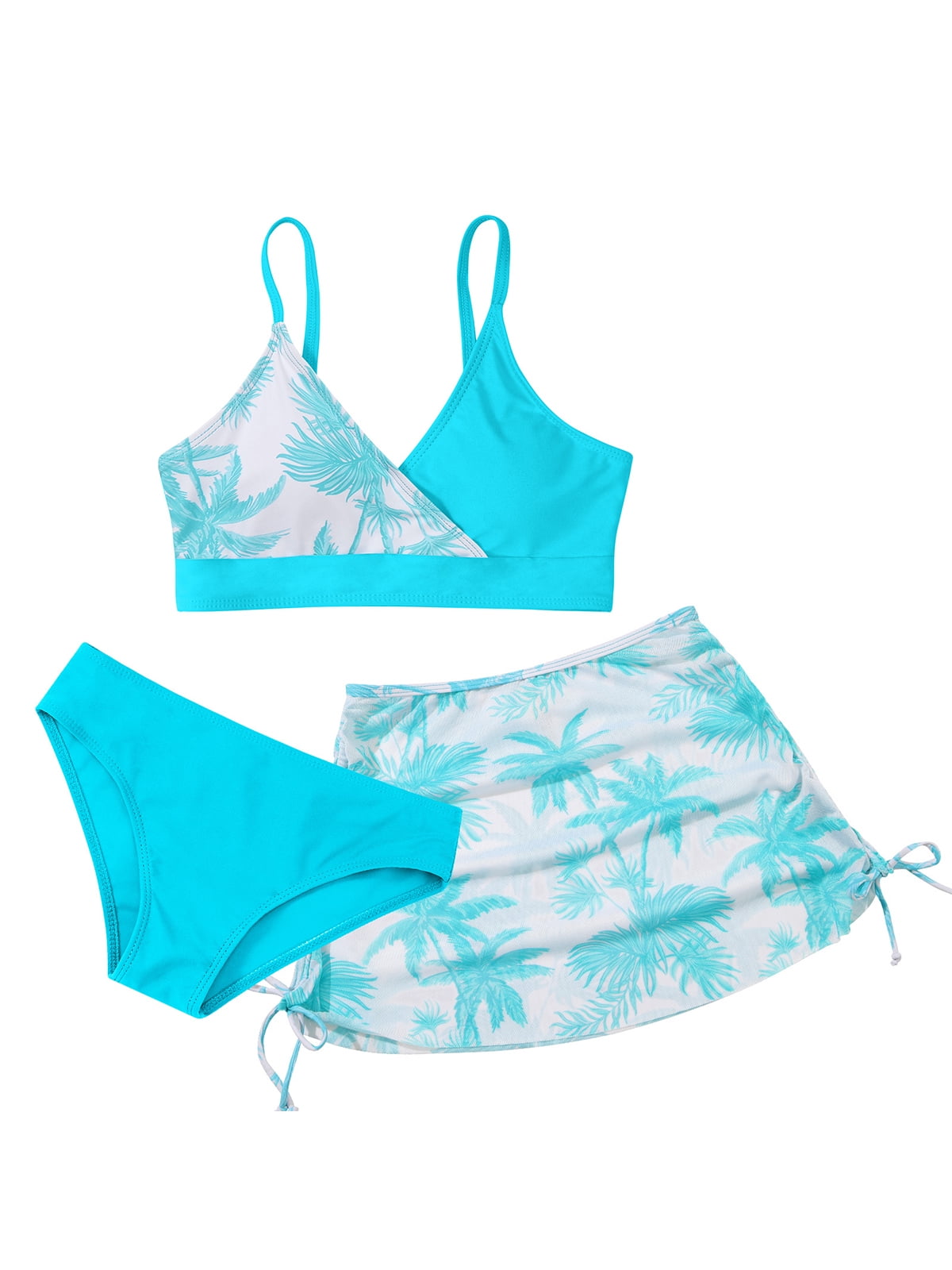 9-16Y Teens Girl 3Pcs Adjustable Strap Swimsuit Tropical Printed ...
