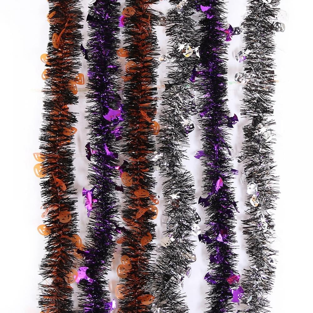 9.18ft Halloween Tinsel Garland Black Orange and Purple Shiny Garland ...