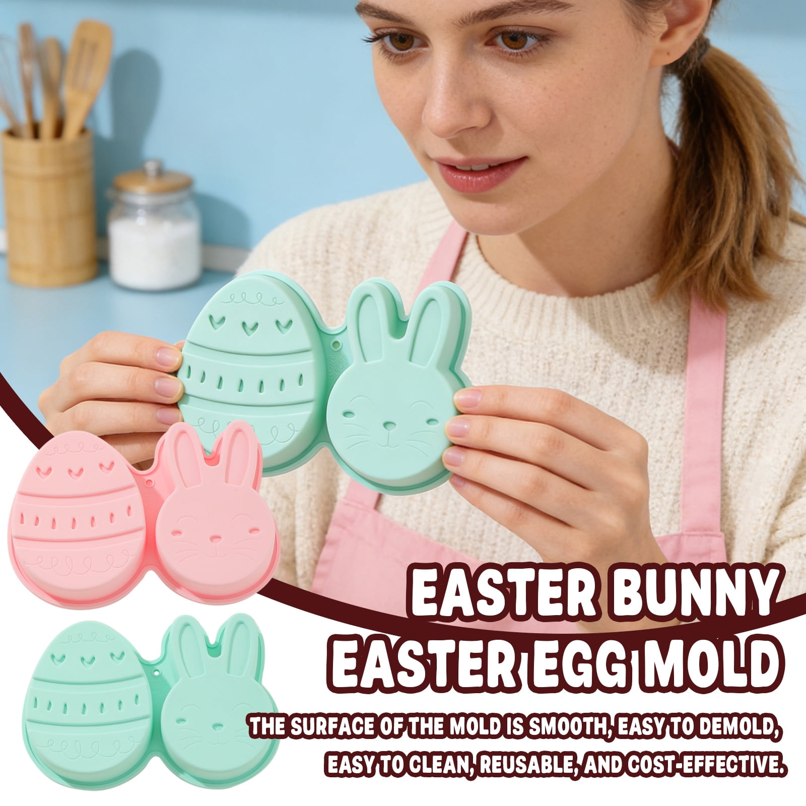 9.1x6.5" Easter Silicone Mold Cute Bunny Egg Chocolate Mold Rabbit Cake ...