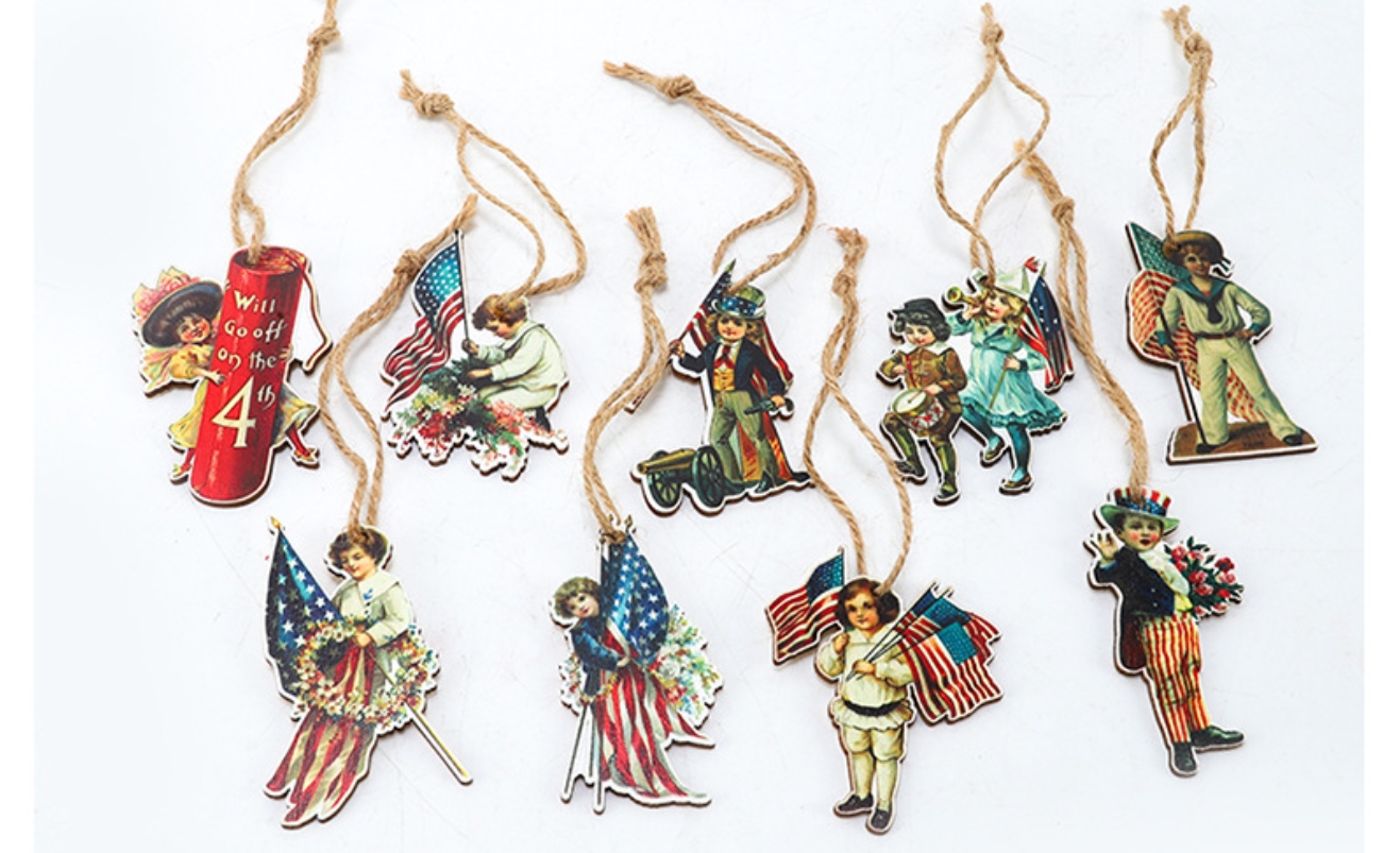9*2 Pcs Vintage 4th of July Ornaments for Tree Wooden Patriotic ...