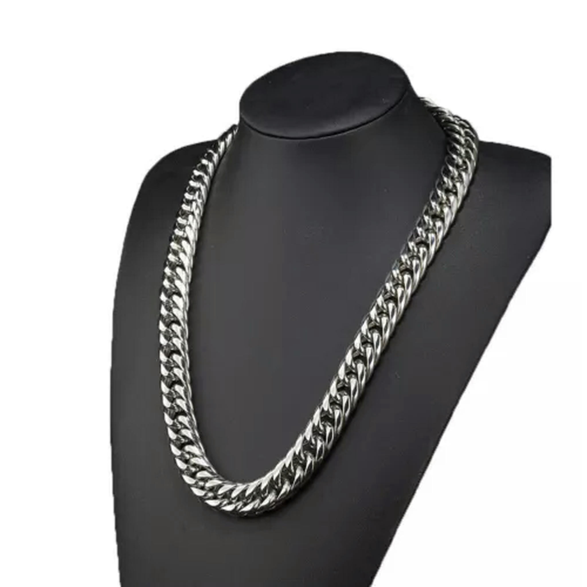 9-20MM Heavy Stainless Steel Silver Cuban Curb Chain Men's Necklace Or ...