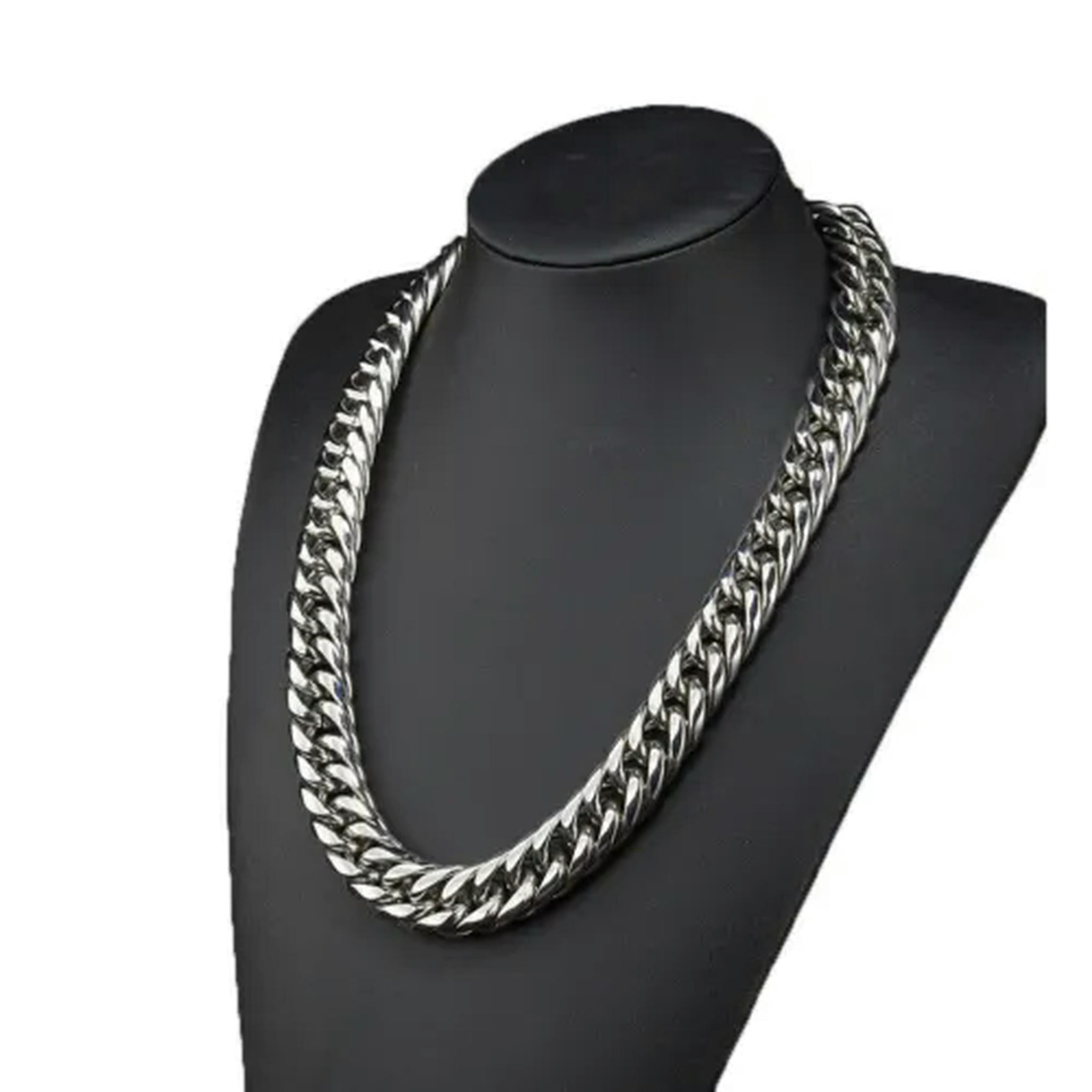 9-20MM Heavy Stainless Steel Silver Cuban Curb Chain Men's Necklace Or ...