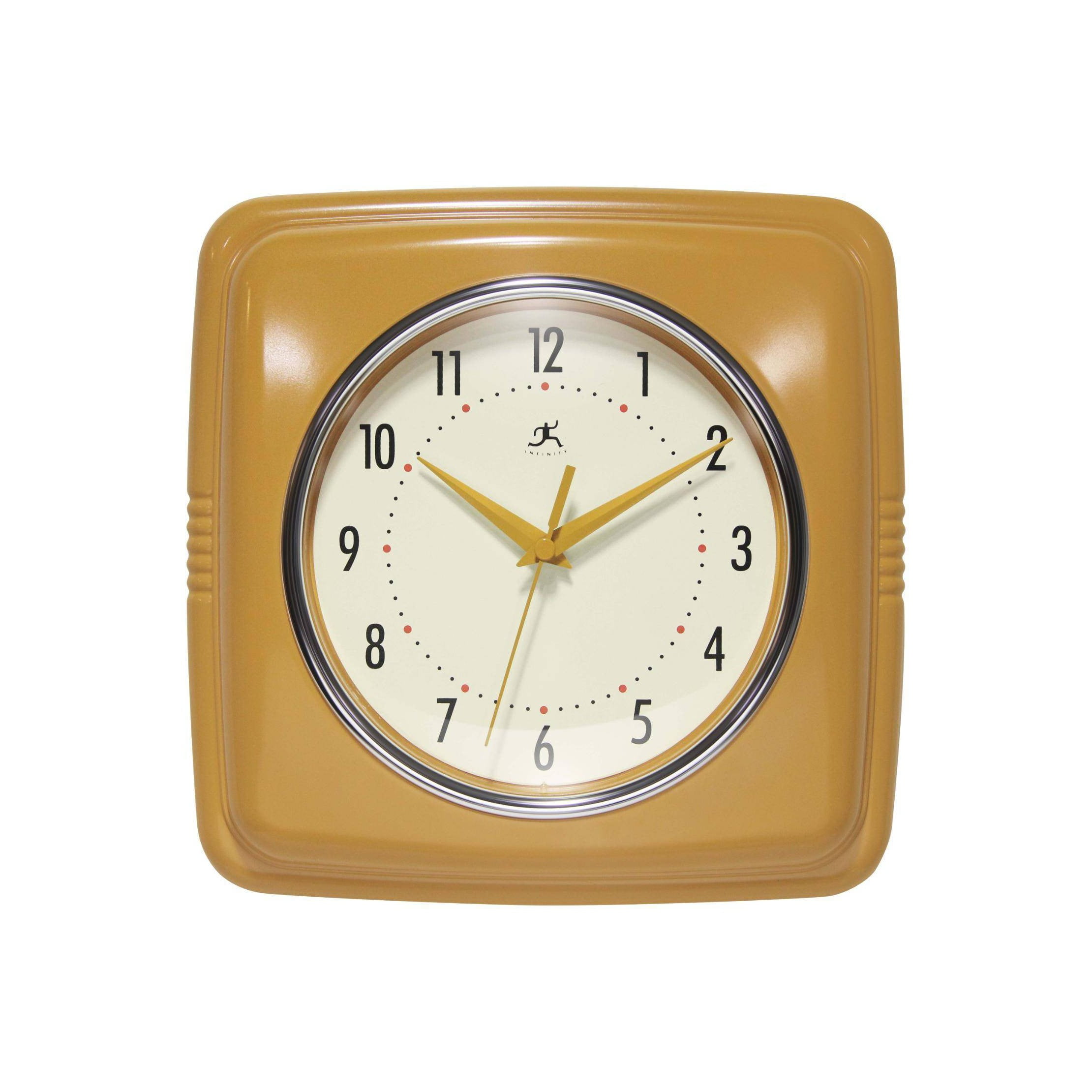 9.25" Square Retro Wall Clock Mustard Yellow: Indoor Decorative Analog ...