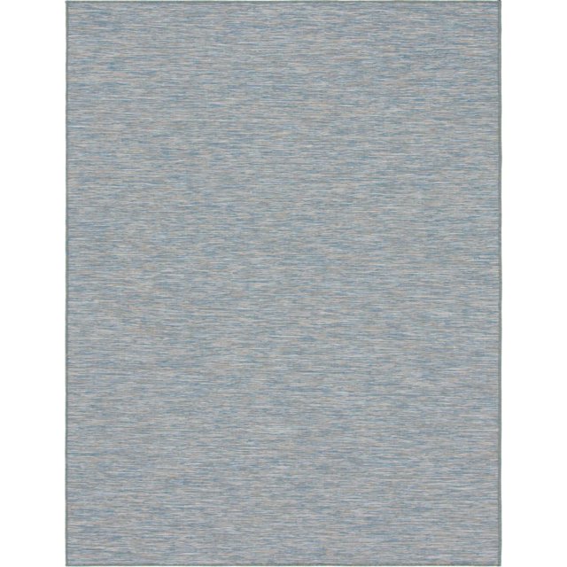 9.25' x 12' Blue and Tan Brown Solid Rectangular Outdoor Area Throw Rug ...