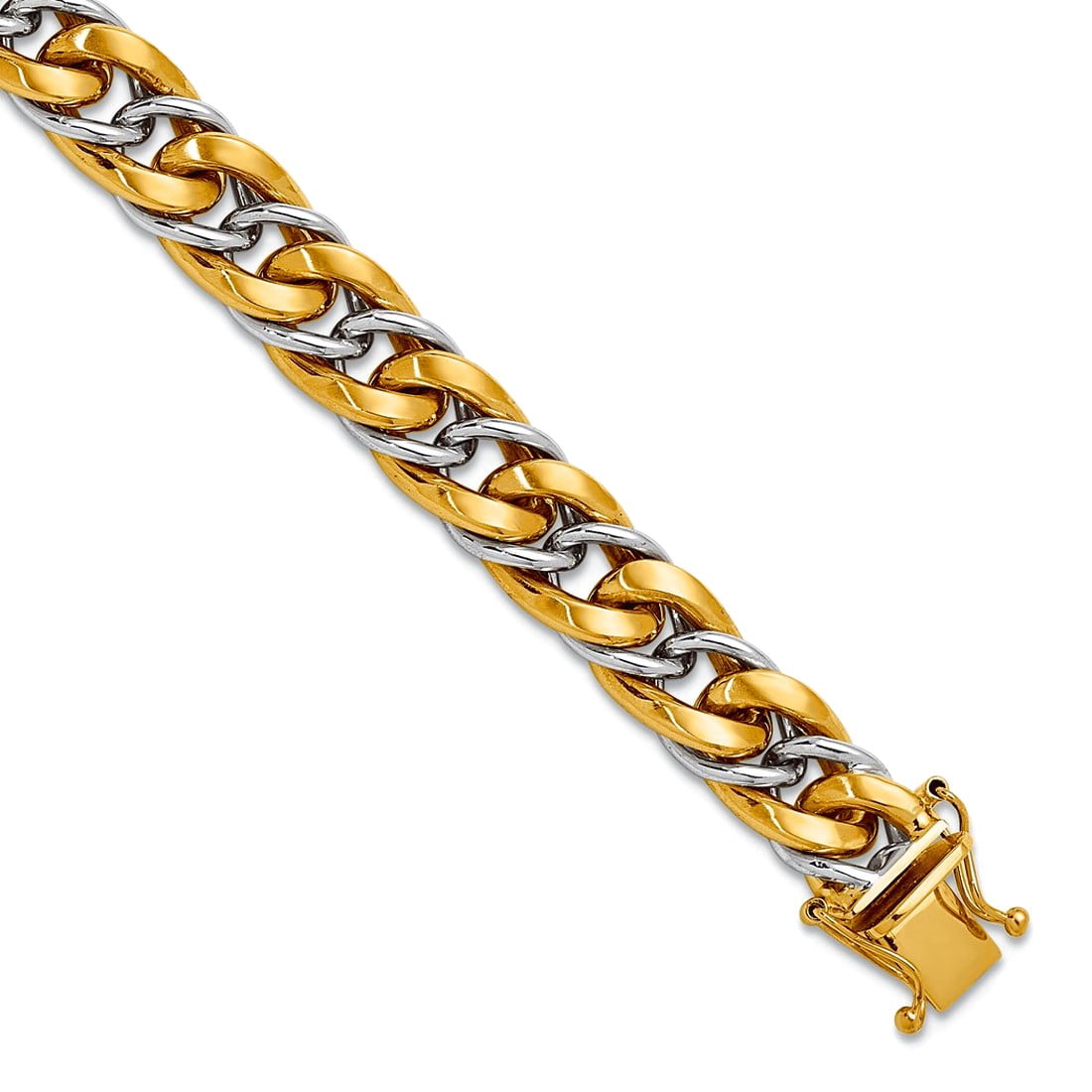 9.25mm 14k Solid Gold Two-tone Polished and Satin Elongated Curb Chain ...