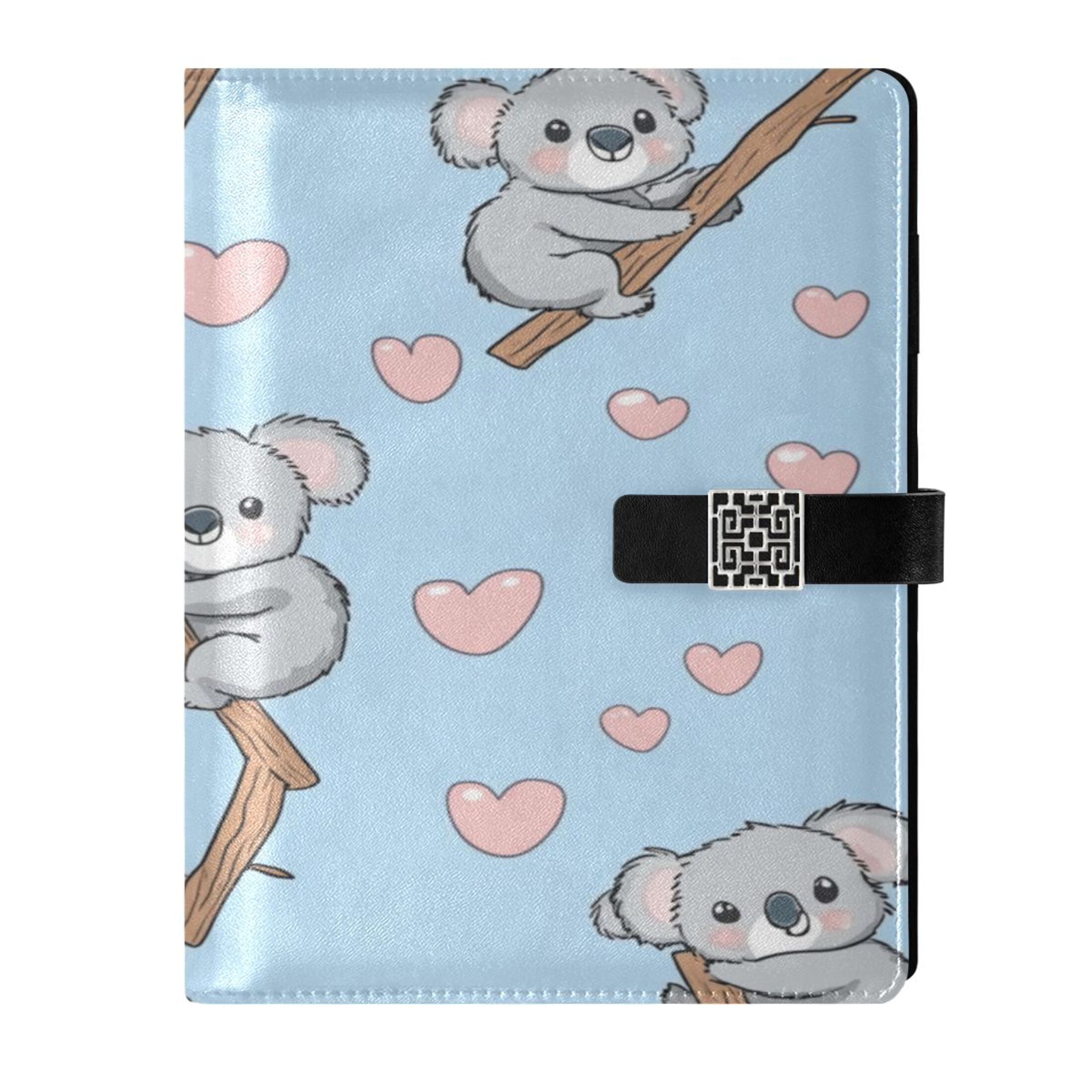 9.2x6.7 inch Leather Notebook 100 Sheets, Multi-Pocket Design & Pen Loop Cute Koala Pattern ...