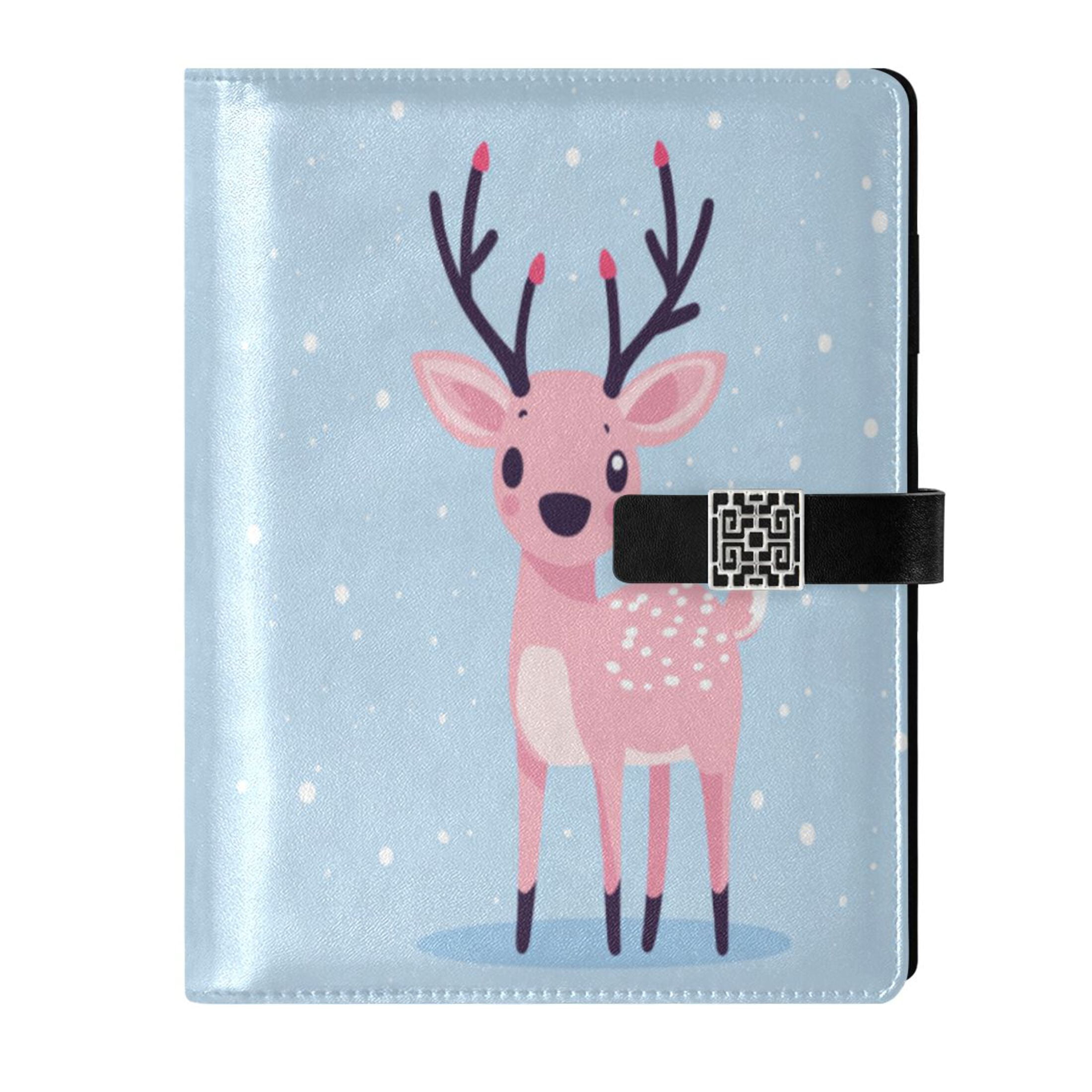 9.2x6.7 inch Leather Notebook 100 Sheets, Multi-Pocket Design & Pen Loop Cute Pink Christmas ...
