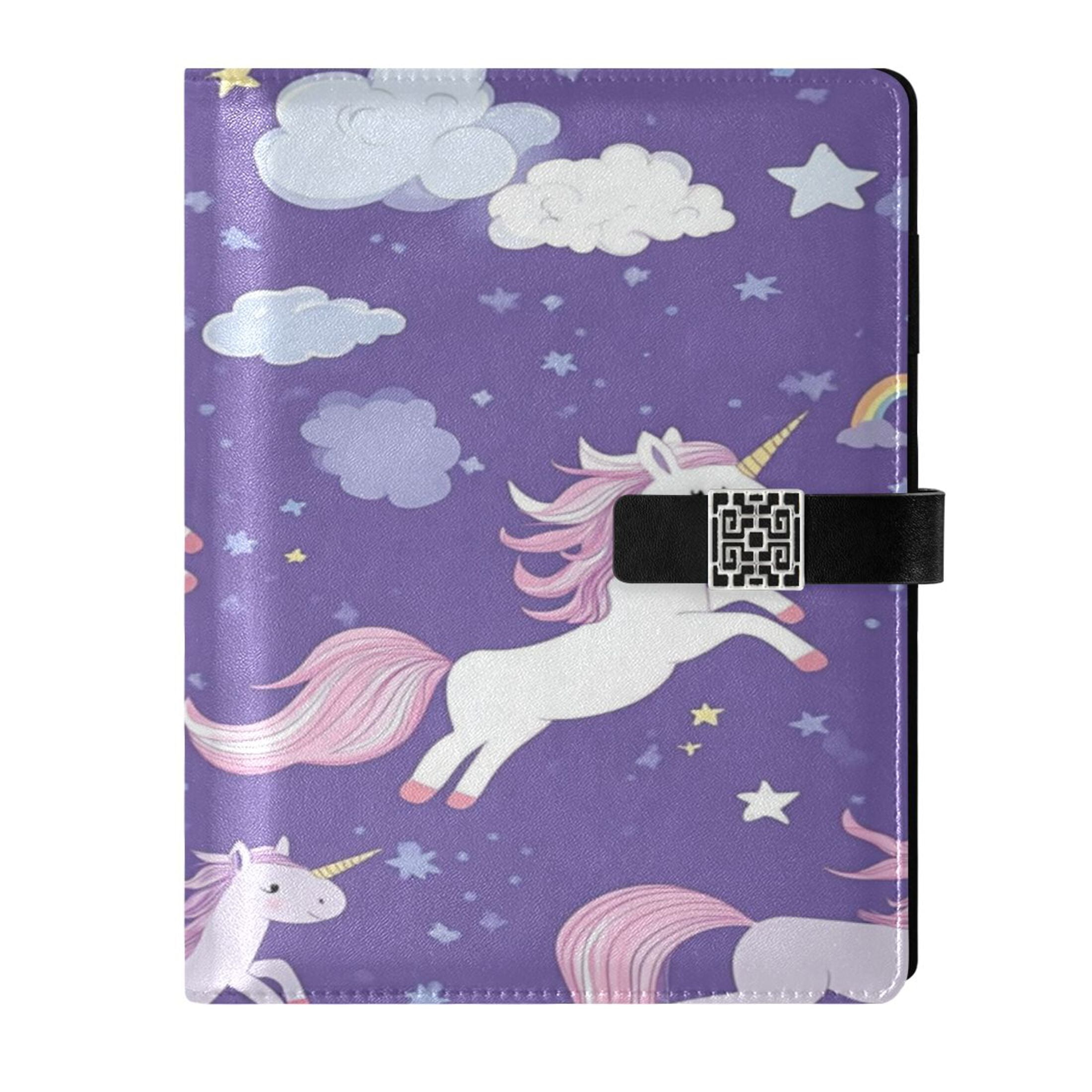 9.2x6.7 inch Leather Notebook 100 Sheets, Multi-Pocket Design & Pen Loop Cute Unicorns Pattern ...