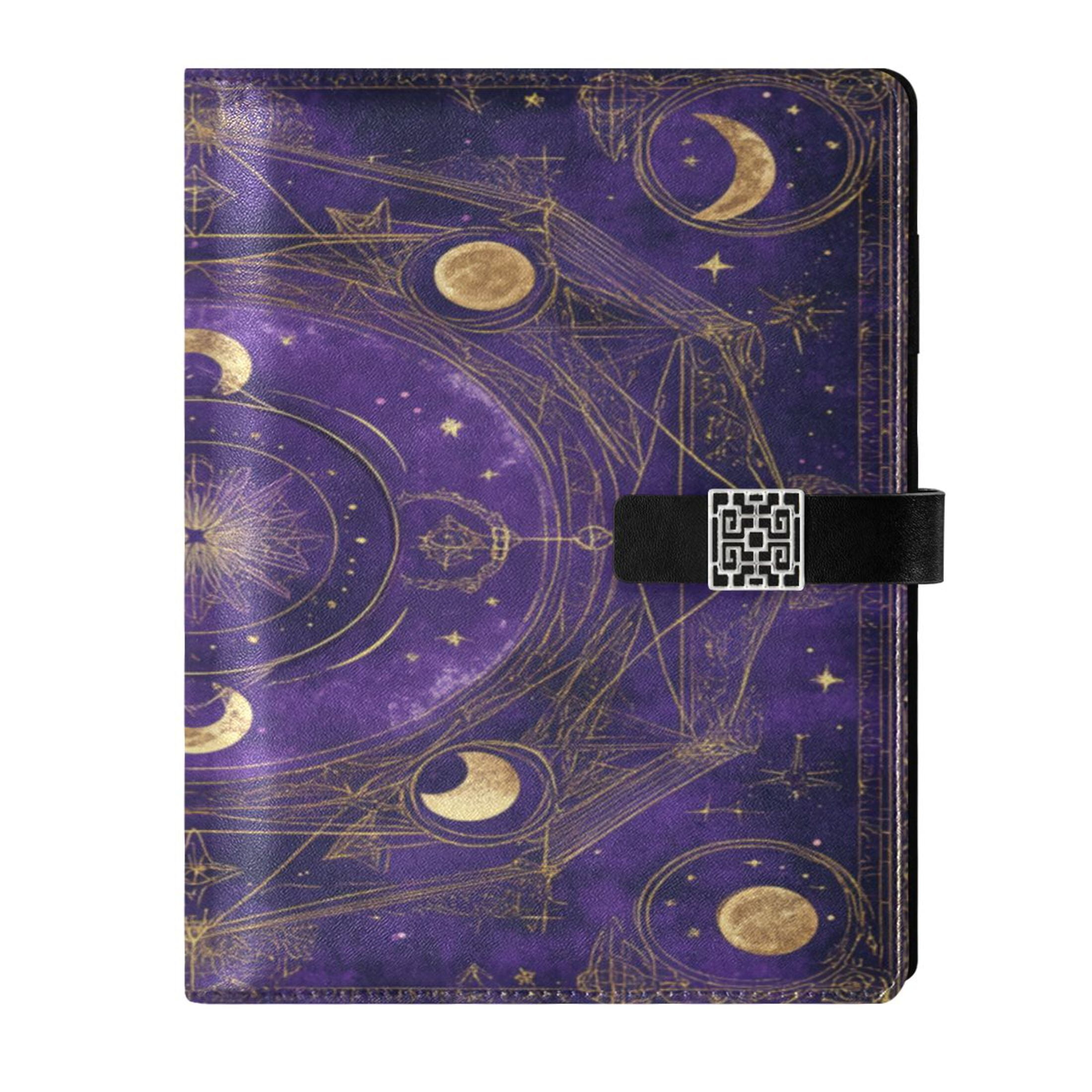 9.2x6.7 inch Leather Notebook 100 Sheets, Multi-Pocket Design & Pen Loop Purple Celestial ...