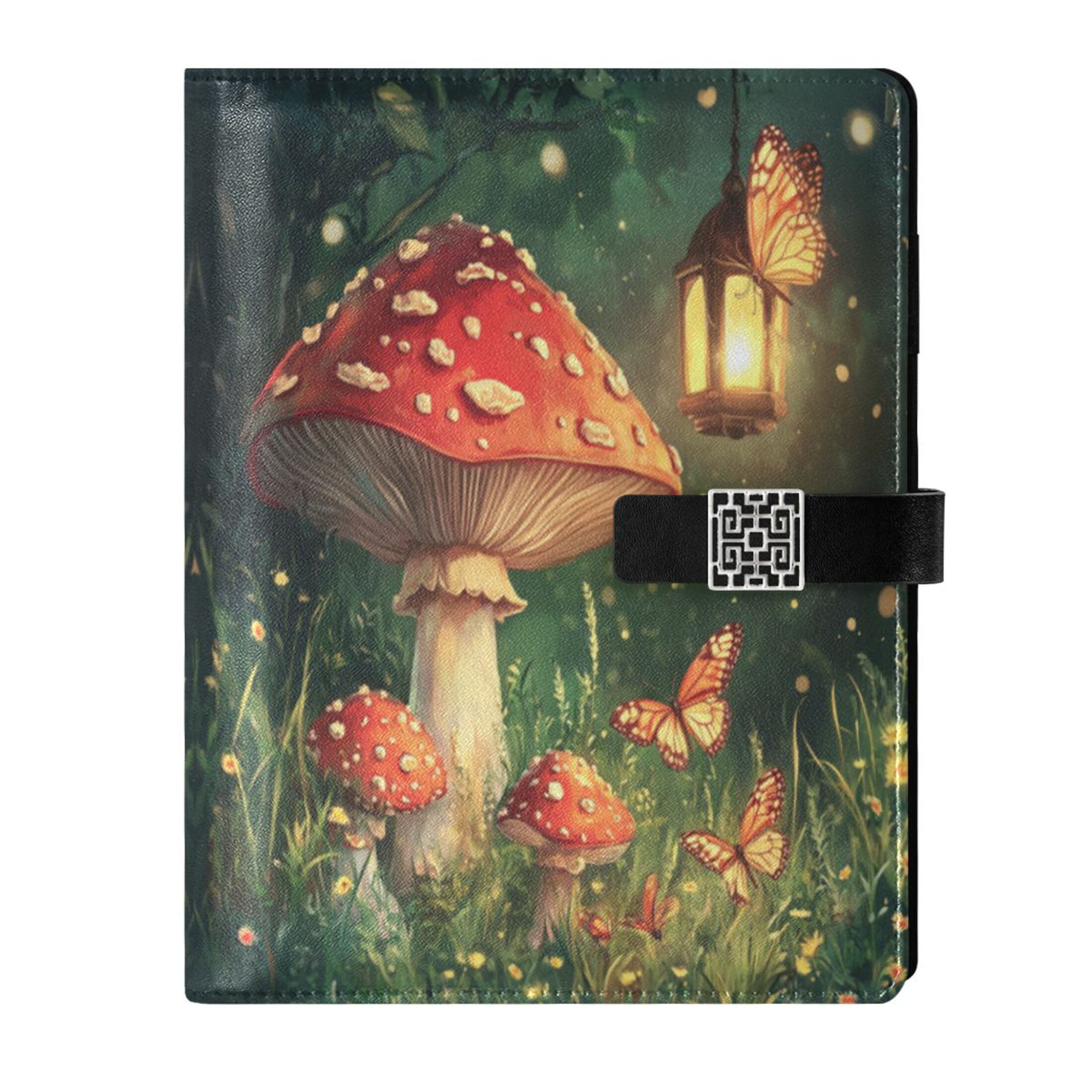 9.2x6.7 inch Leather Notebook 100 Sheets, Multi-Pocket Design & Pen Loop Red Mushroom and ...