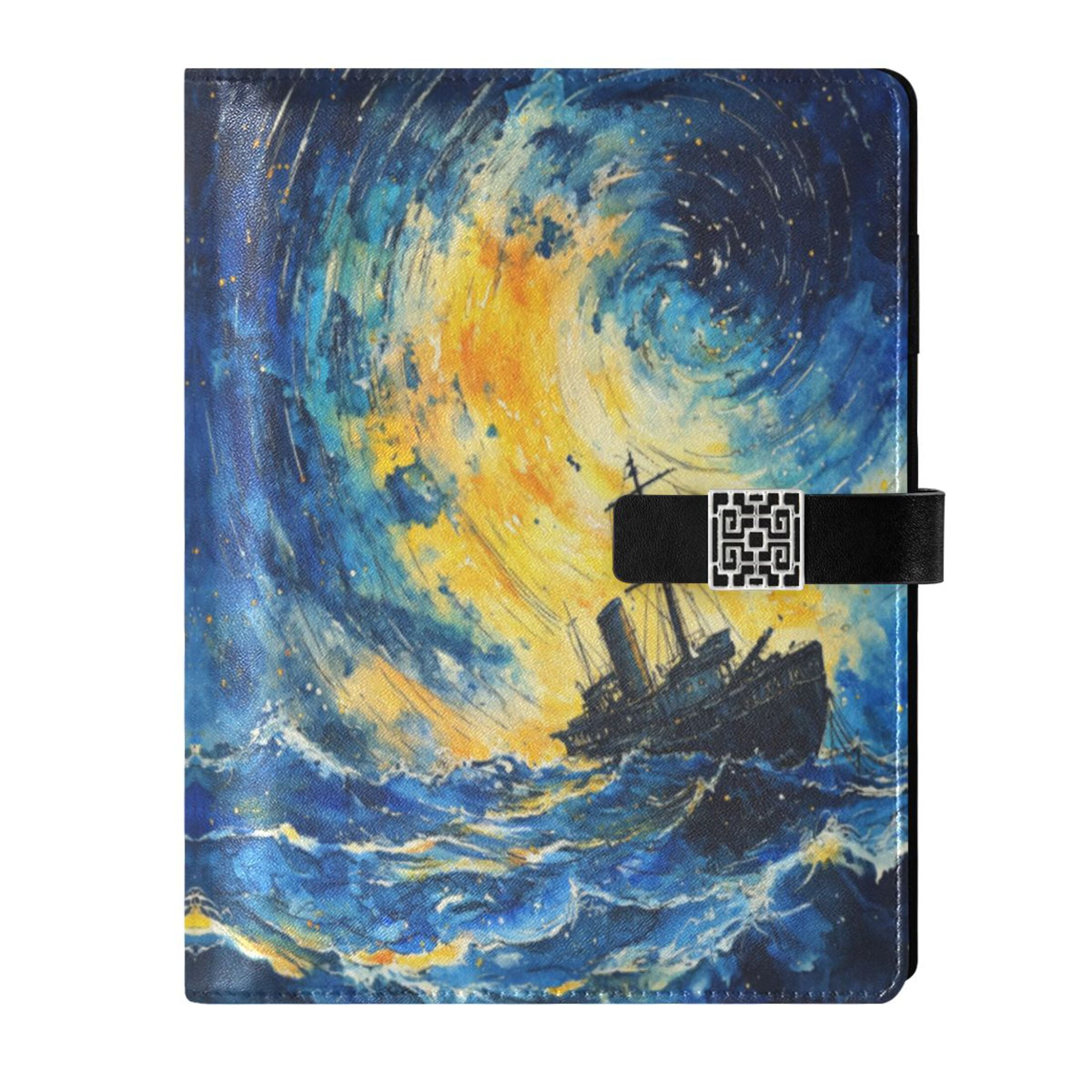 9.2x6.7 inch Leather Notebook 100 Sheets, Multi-Pocket Design & Pen ...