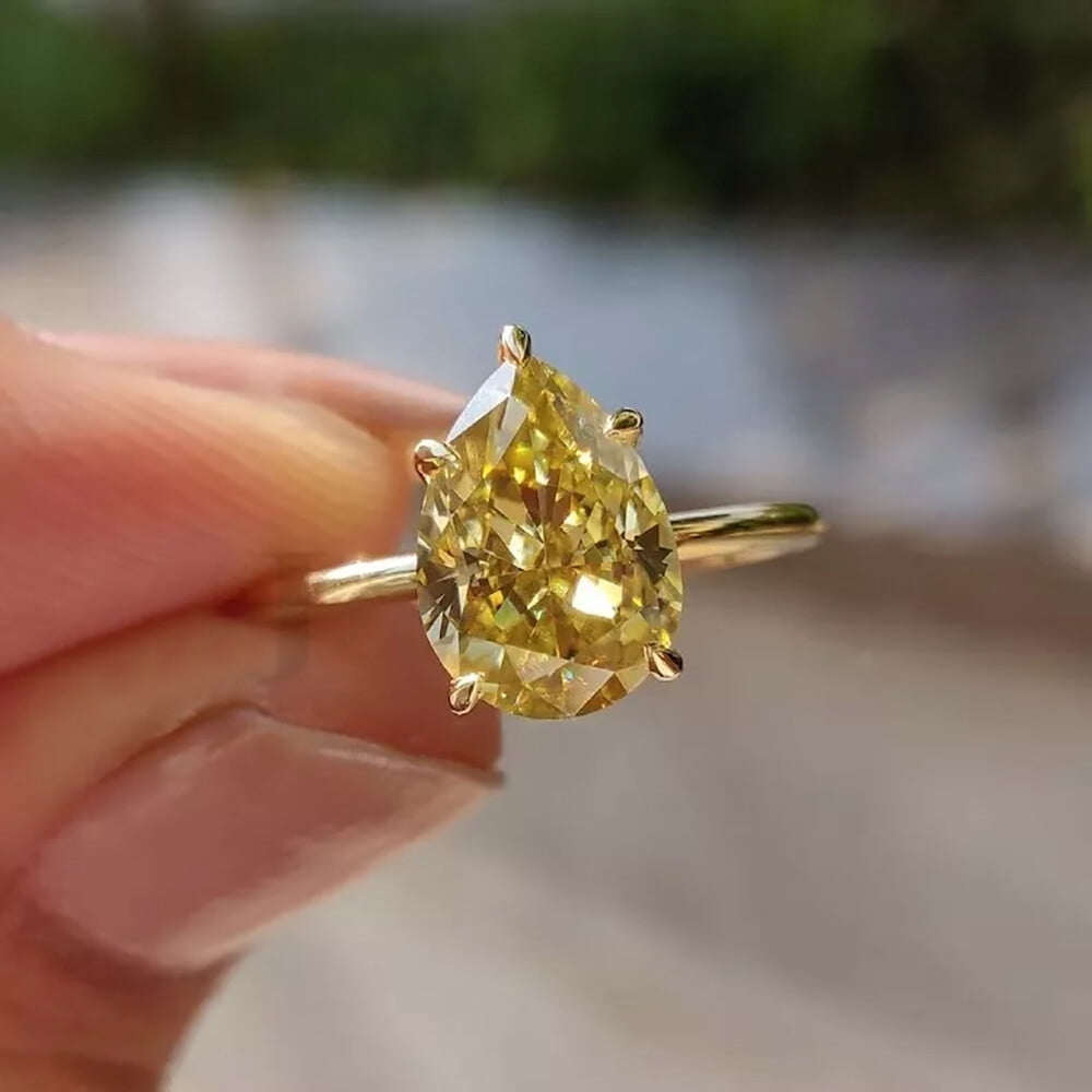 9.3 Ct Champagne Moissanite Pear Solitaire Ring - 925 Sterling Silver ...