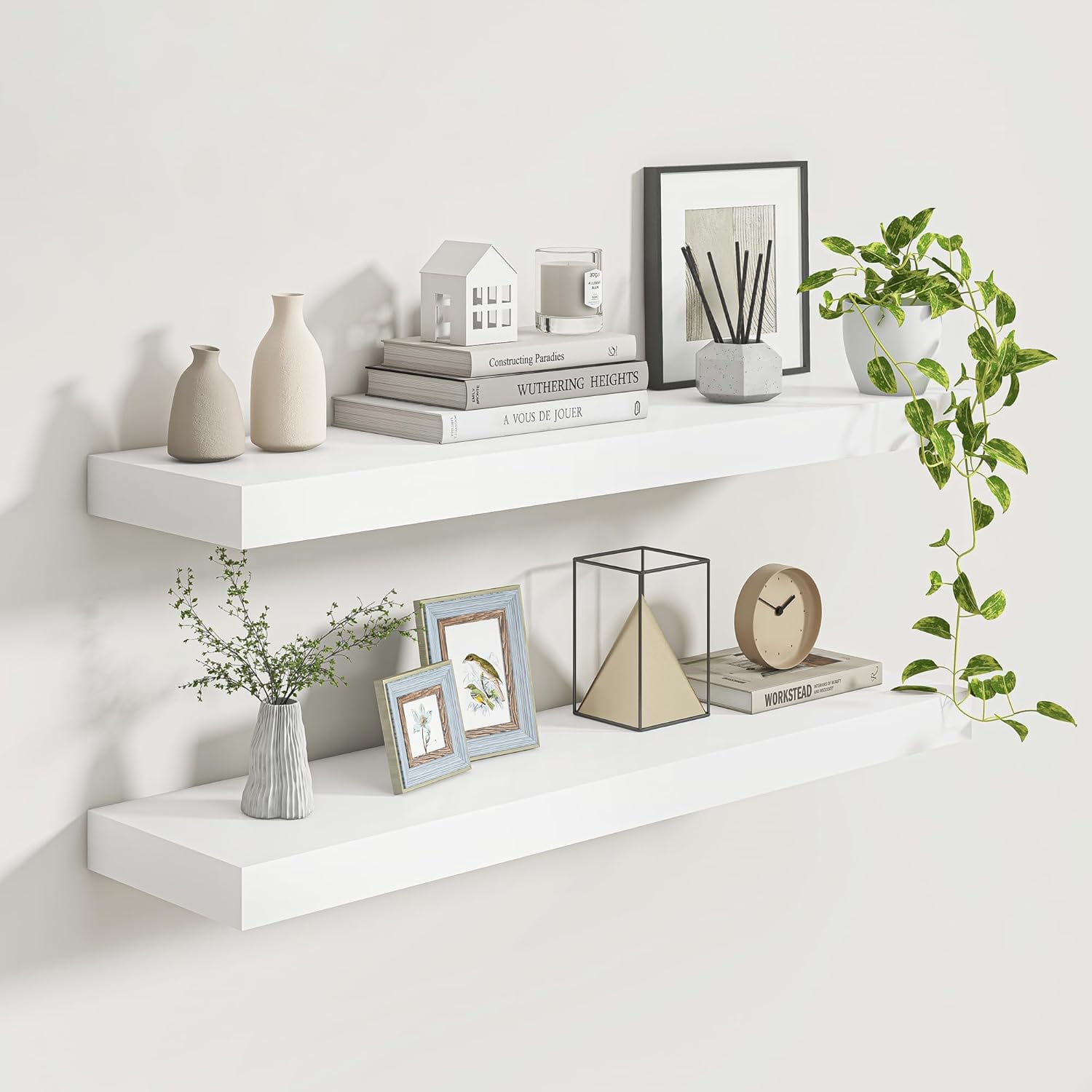 9.3 Inch Deep Floating Shelves, White Solid Wood Floating Shelf Wall ...
