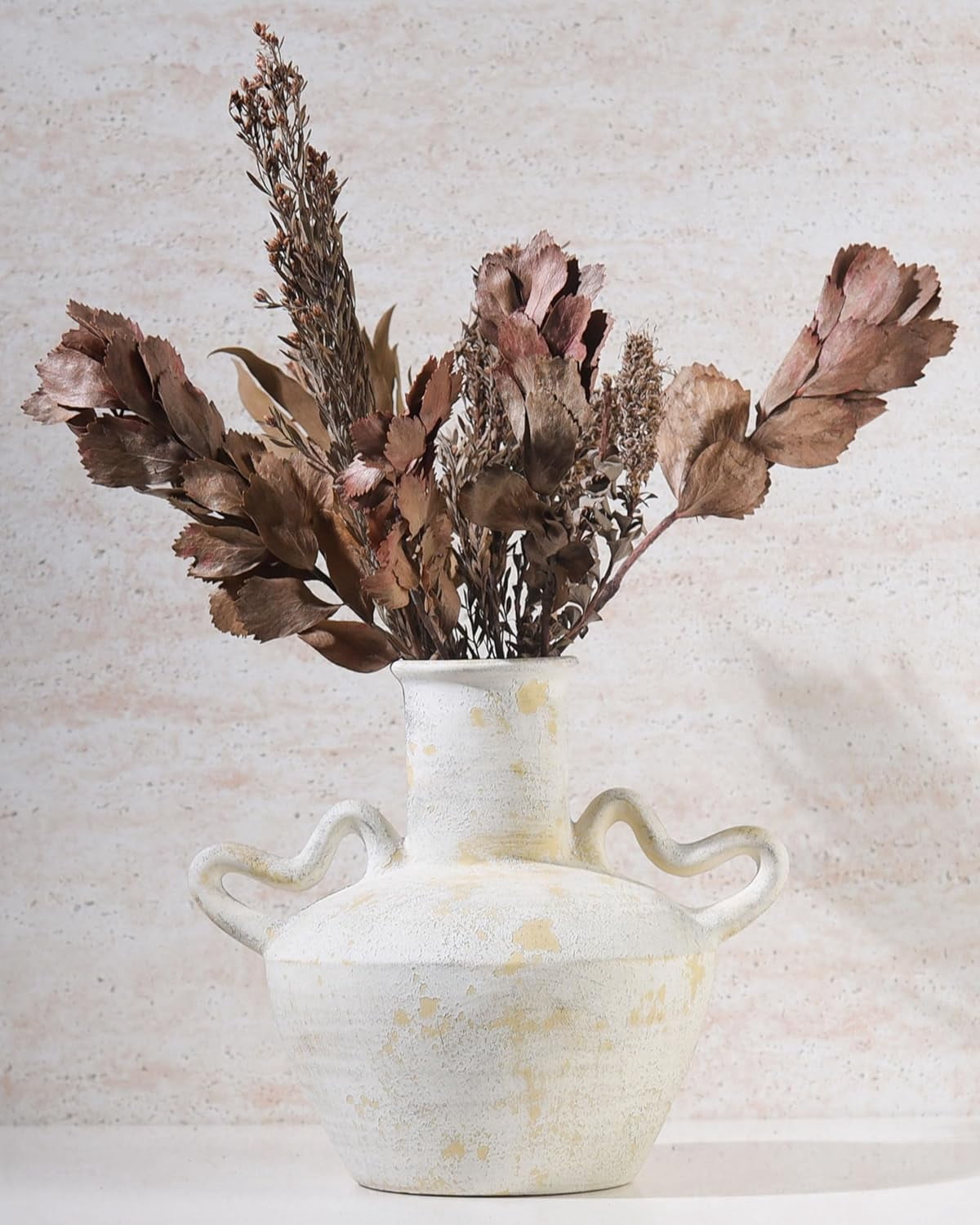 9.3-Inch Tall Textured Erosion Rural Farmhouse Beige White Ceramic Vase ...