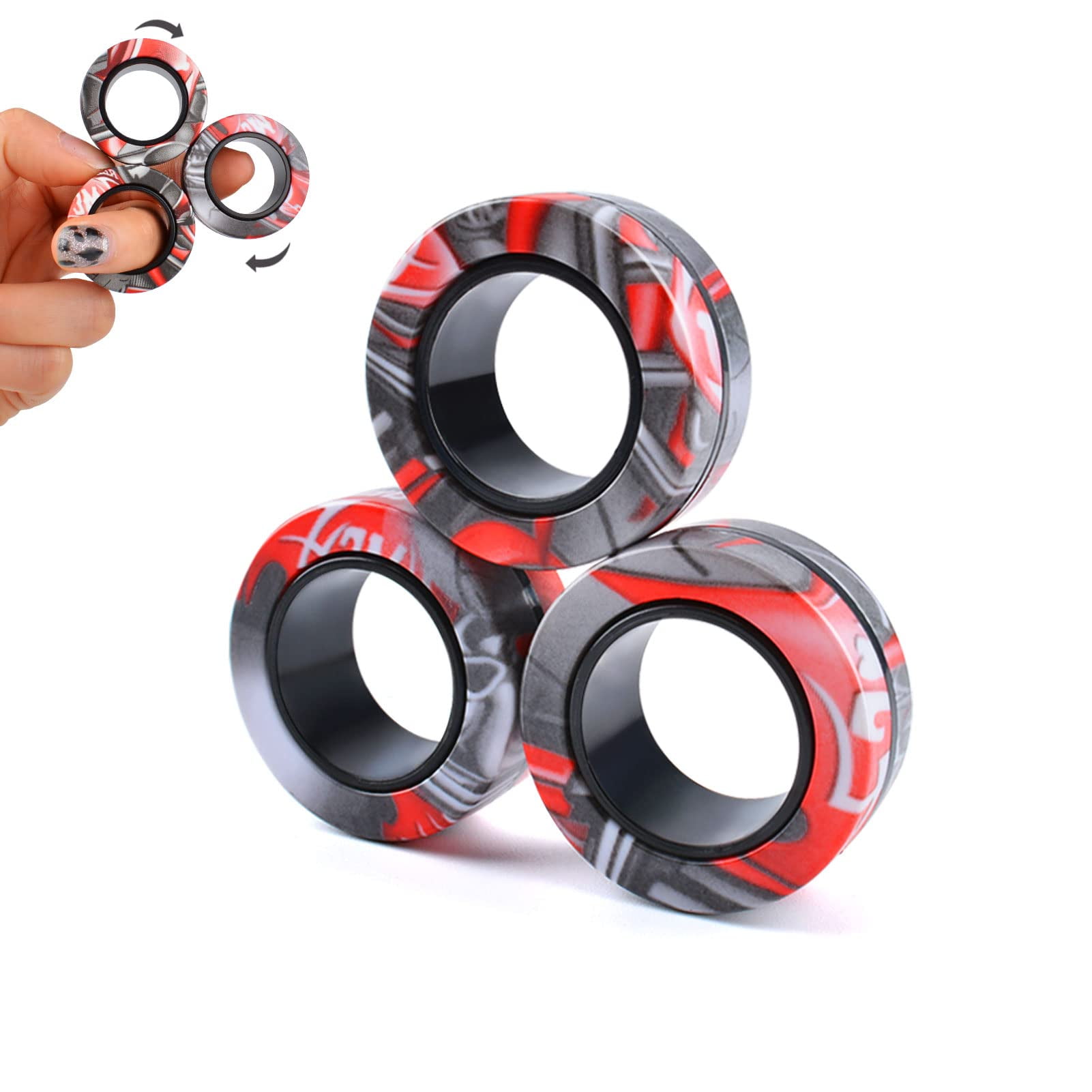 9-3Pcs Magnetic Rings Fidget Toy Set for Autistic Kids, ADHD Anxiety ...