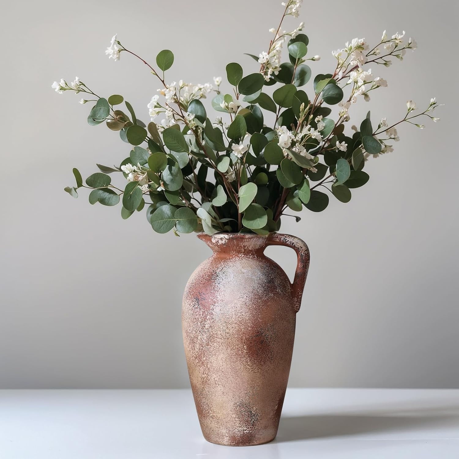 9.3in Rustic Ceramic Vase, Farmhouse Vase with Handle,Vintage Vase for ...
