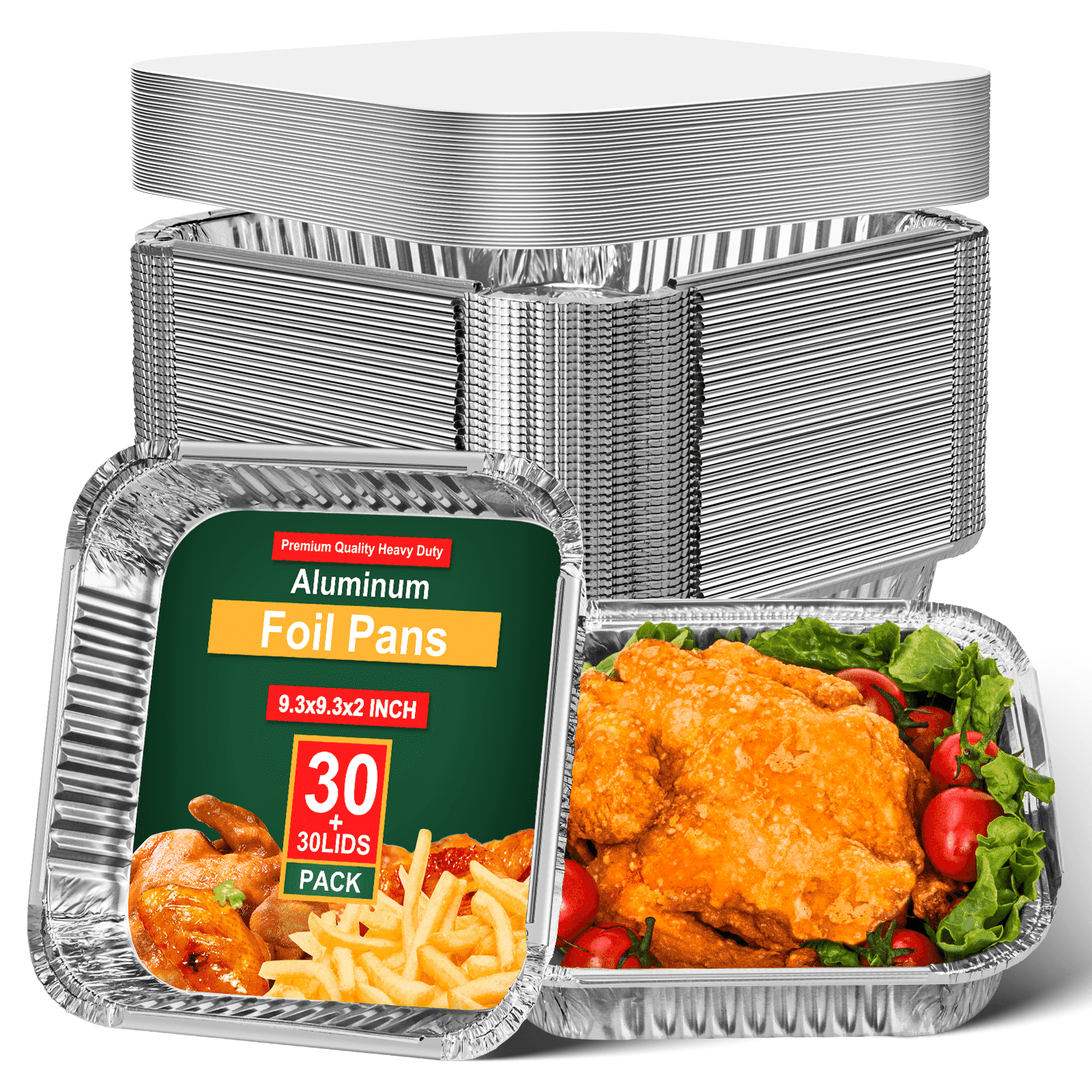 GPED 9.3x9.3 Foil Pans with Lids (30 Pack) Square Aluminum Pans,Premium ...