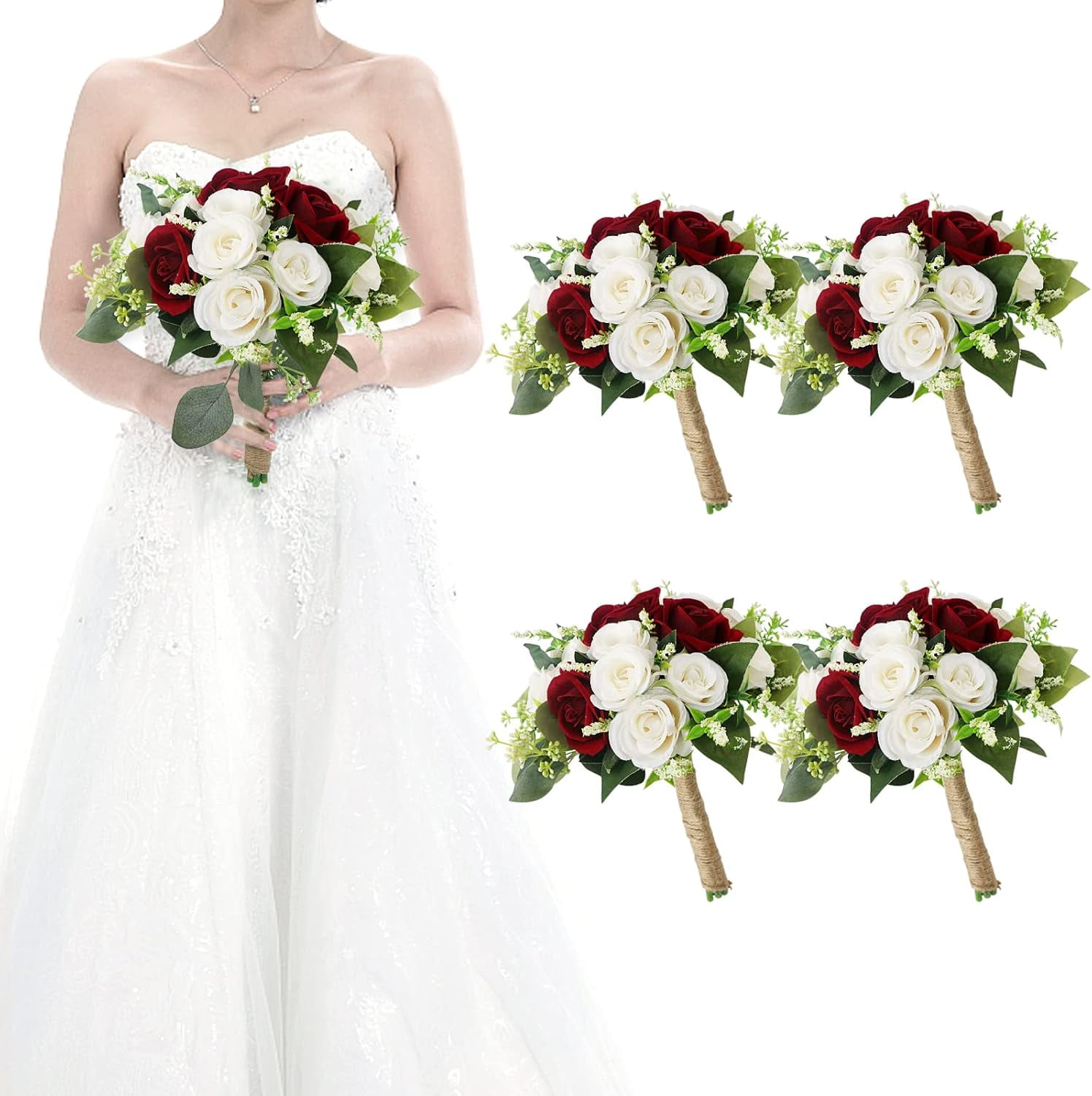 9.4" Artificial Bridal Bridesmaid Wedding Flowers Bouquets, Real ...