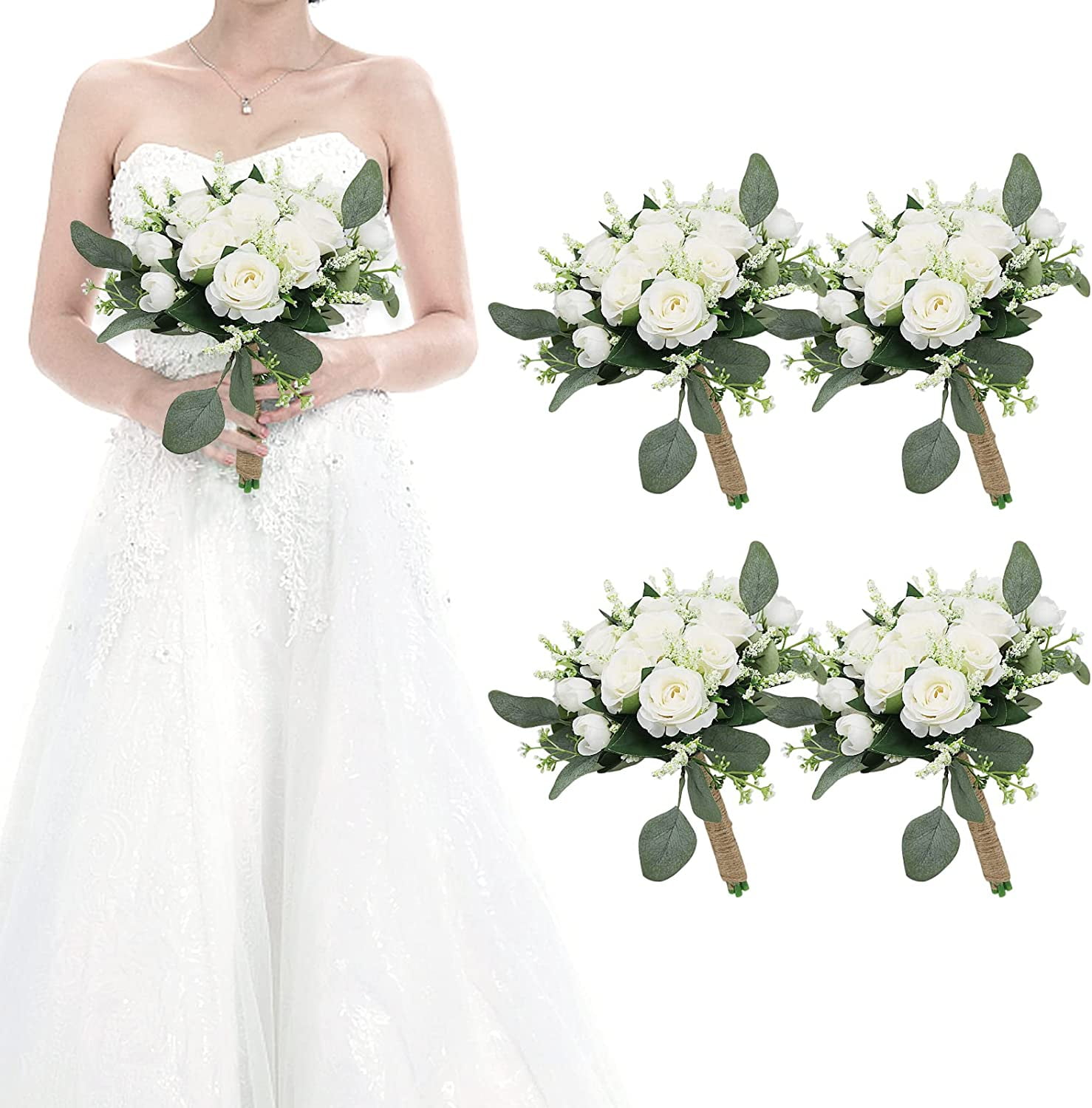 9.4" Artificial Bridal Bridesmaid Wedding Flowers Bouquets, Real ...
