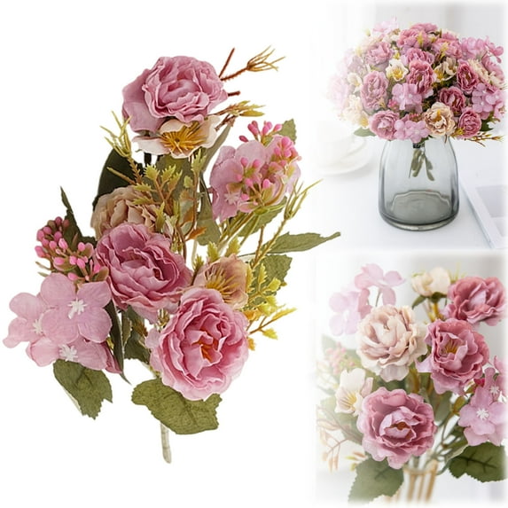 9.4" Artificial Peony Flower Bouquet, Silk Peonies for Home Wedding ...