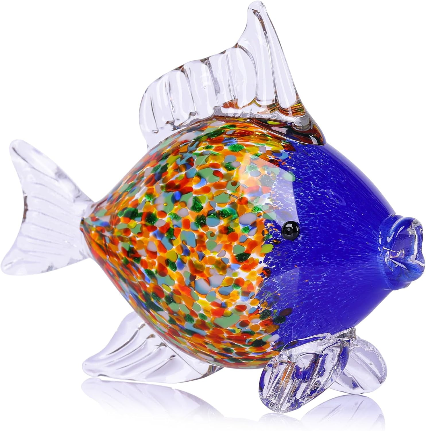 9.4 in Blown Colored Glass Fish Statue, Blue Glass Fish Paperweight ...