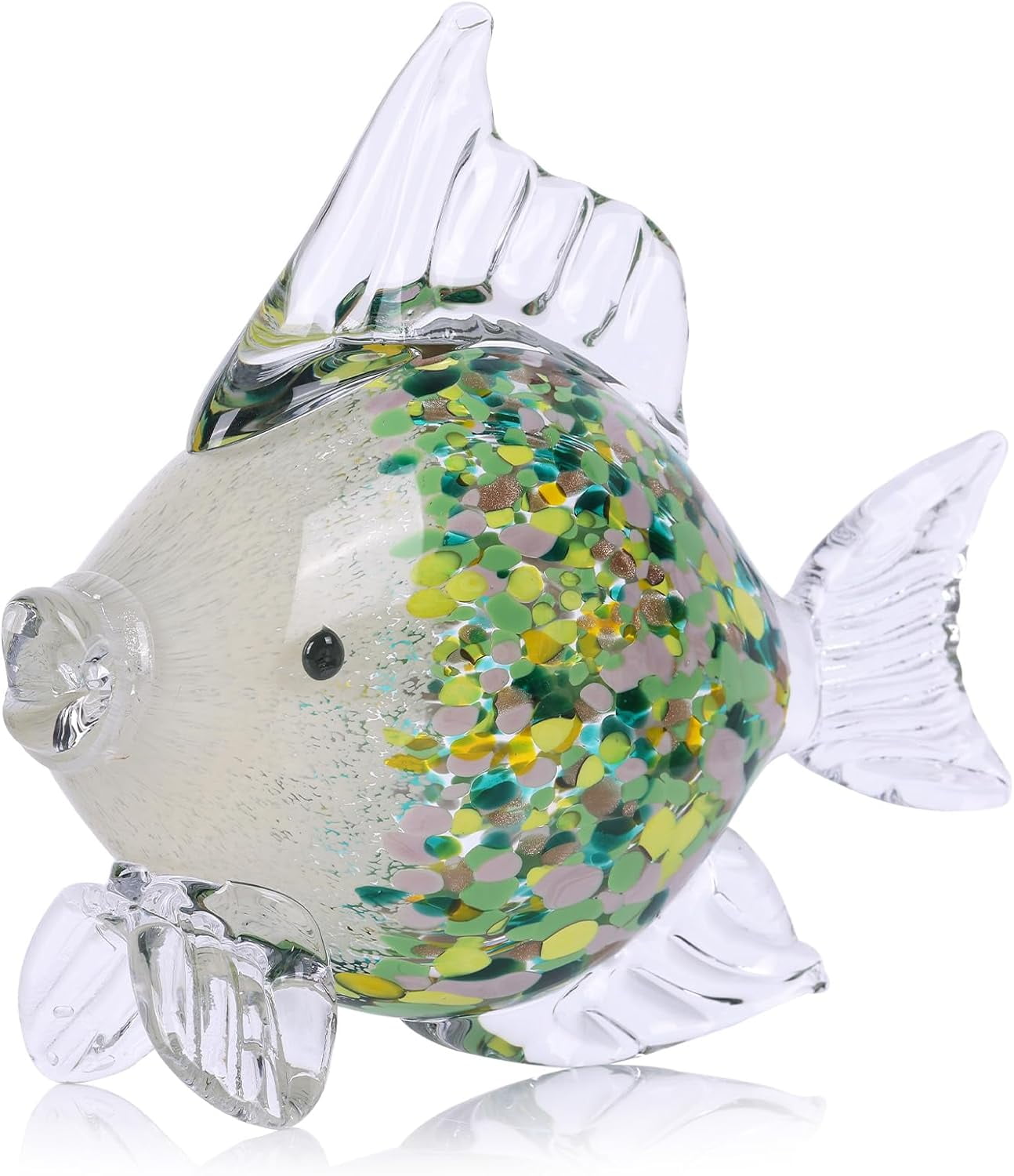 9.4 in Blown Colored Glass Fish Statue, Green Glass Fish Paperweight ...