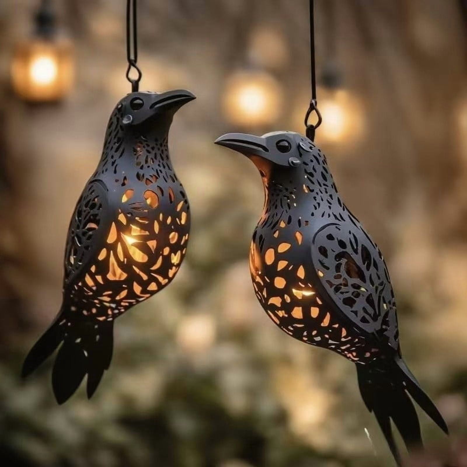9.4" Halloween Crow Hanging Decoration, Hollow Raven Pendant, LED ...