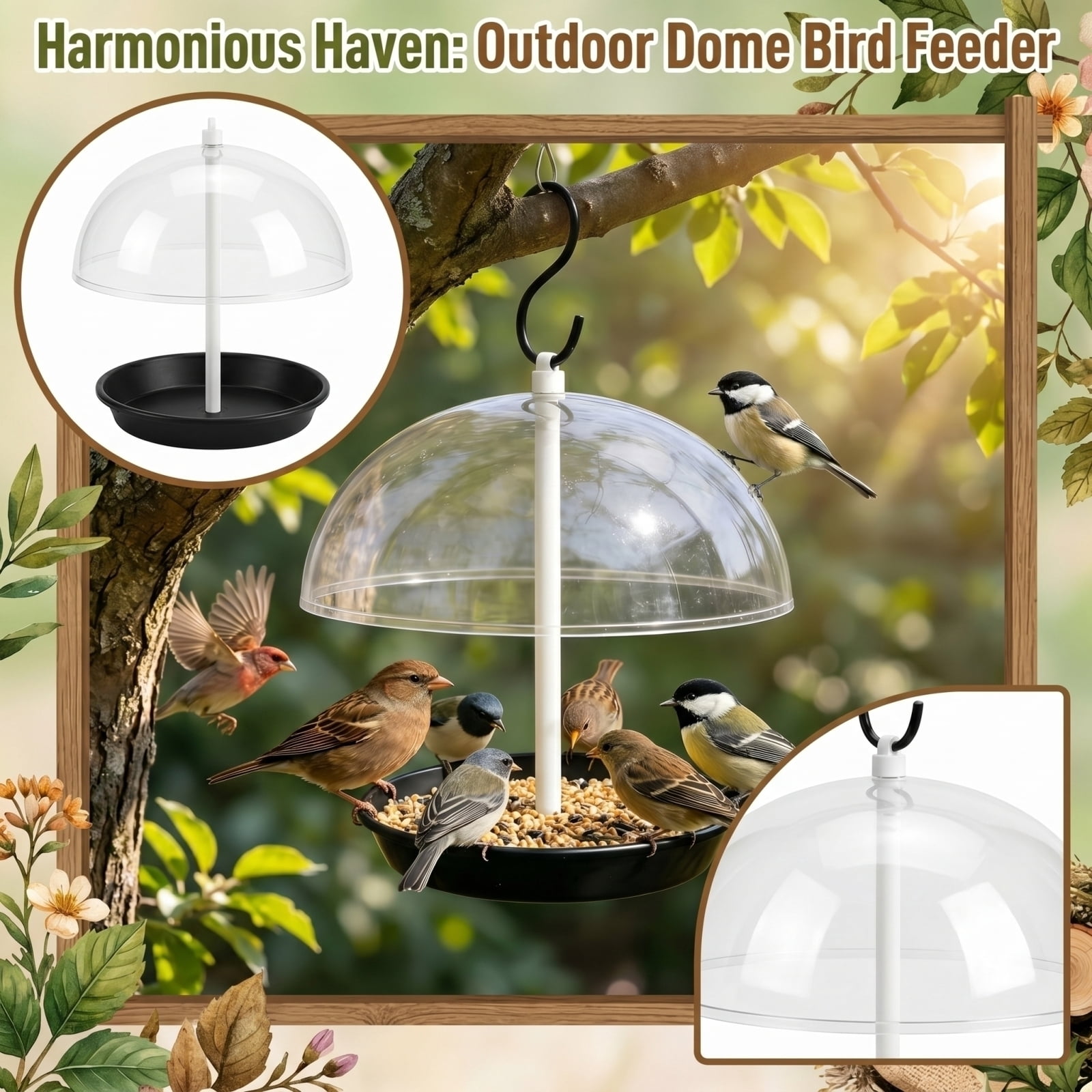 9.4" Hanging Rainproof Bird Feeder, Plastic Outdoor Garden Wild Bird ...