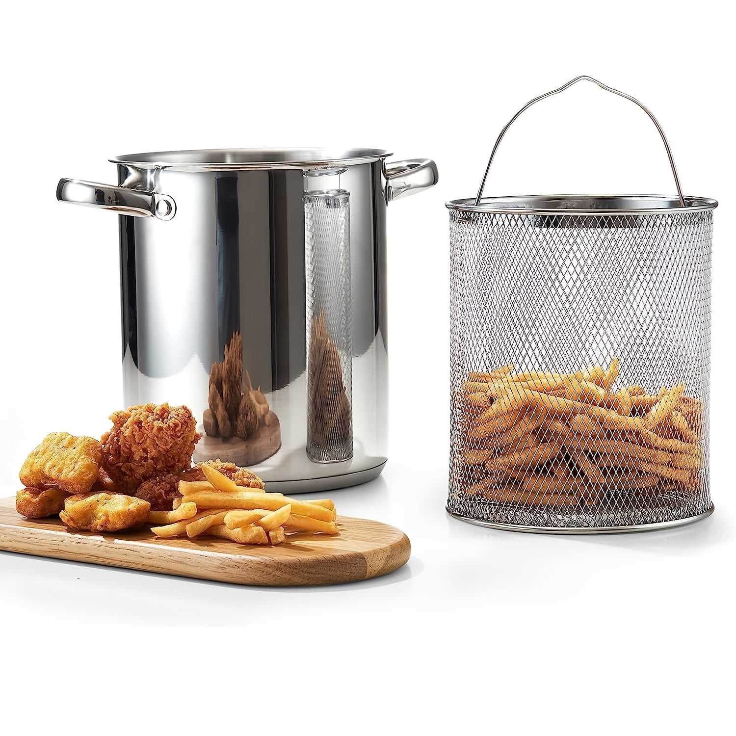 9.4 Inch Stainless Steel Deep Fryer Pot with Thermometer, Tempura ...