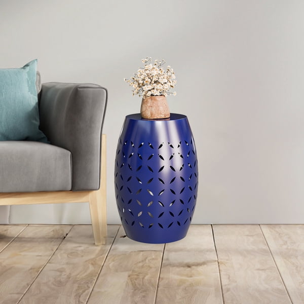 9.4" Round Steel Patio End Table, Modern Hollow Drum Side Table for ...