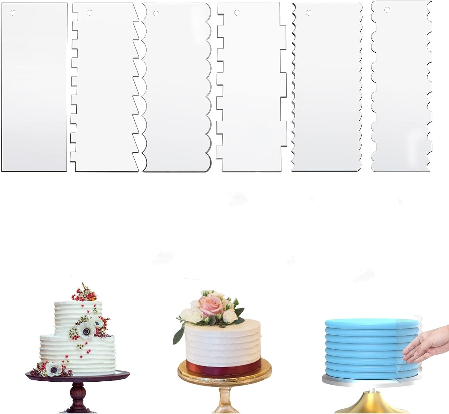9.4 inch Cake Scraper Smoother Sided Patterned Edge Stripe Edge ...
