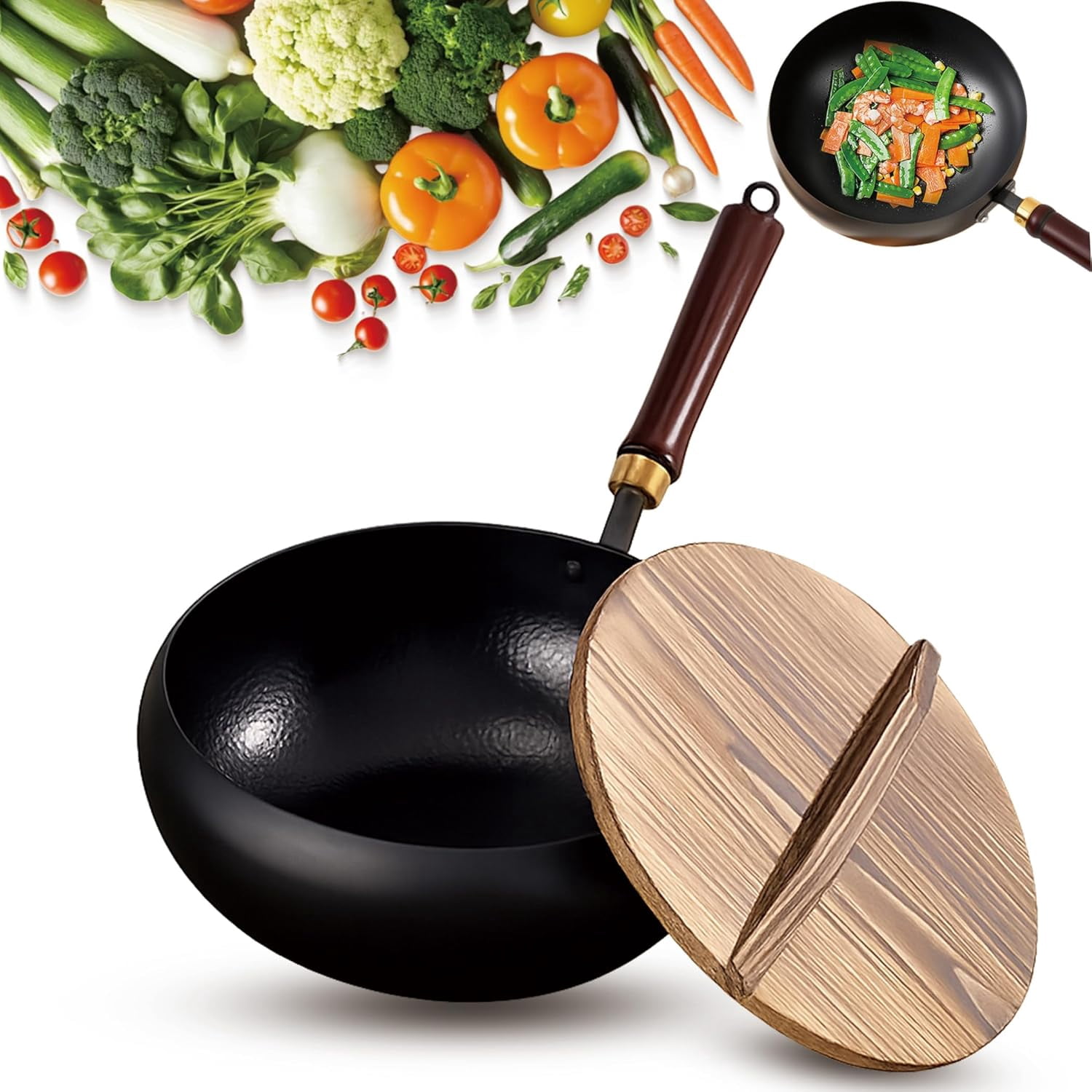 9.45 Inch Japanese Iron Pan - Uncoated Non-Stick Frying Pan with Glass ...