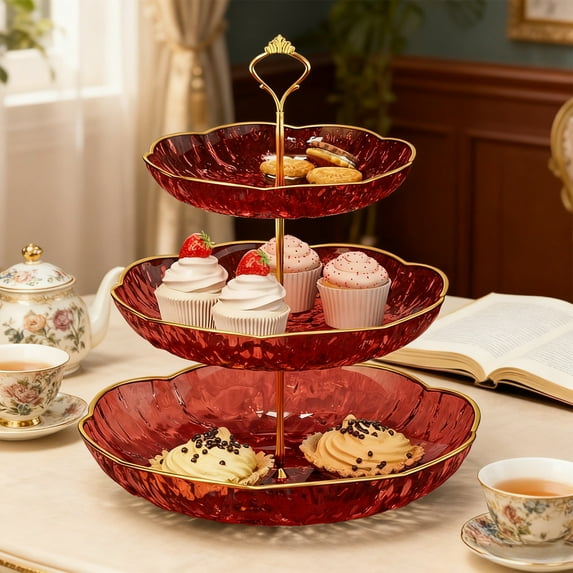 9.45inches Plastic Fruit Plate, 3 Tier Cupcake Stand Dessert Tower Tray ...