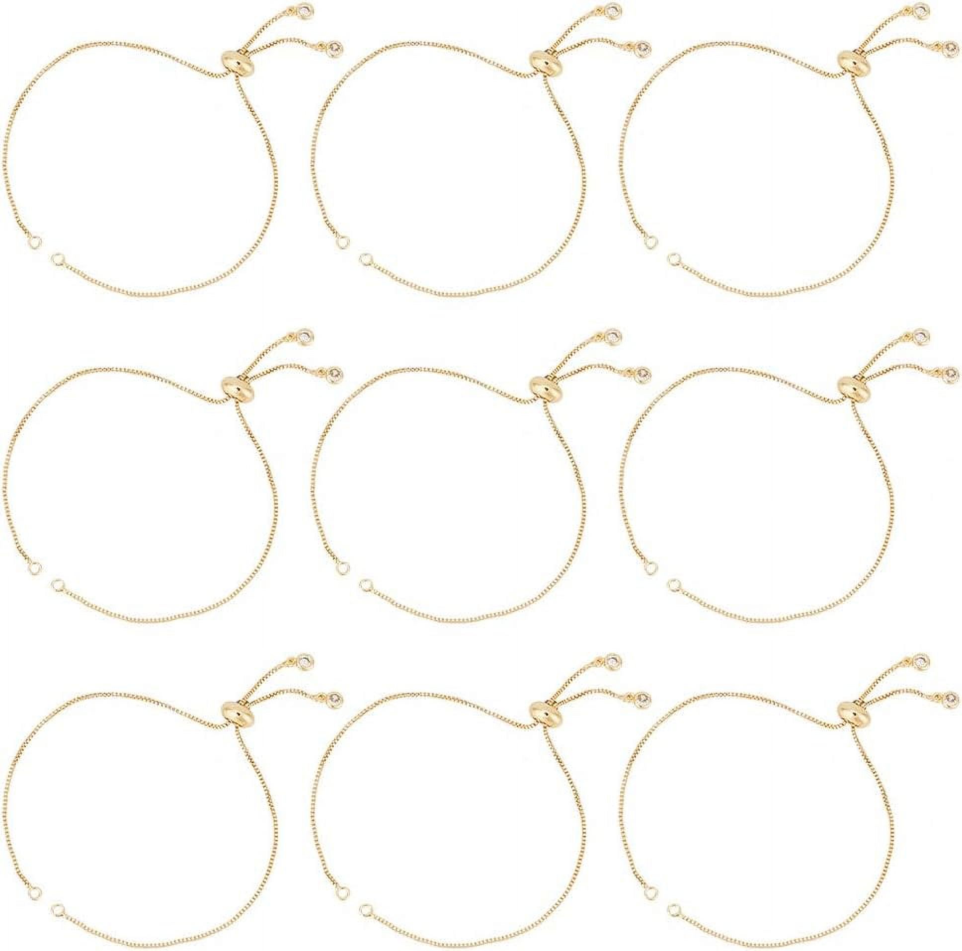 9.4in(24cm) 10pcs Golden Brass Slider Bracelet Adjustable Slider ...
