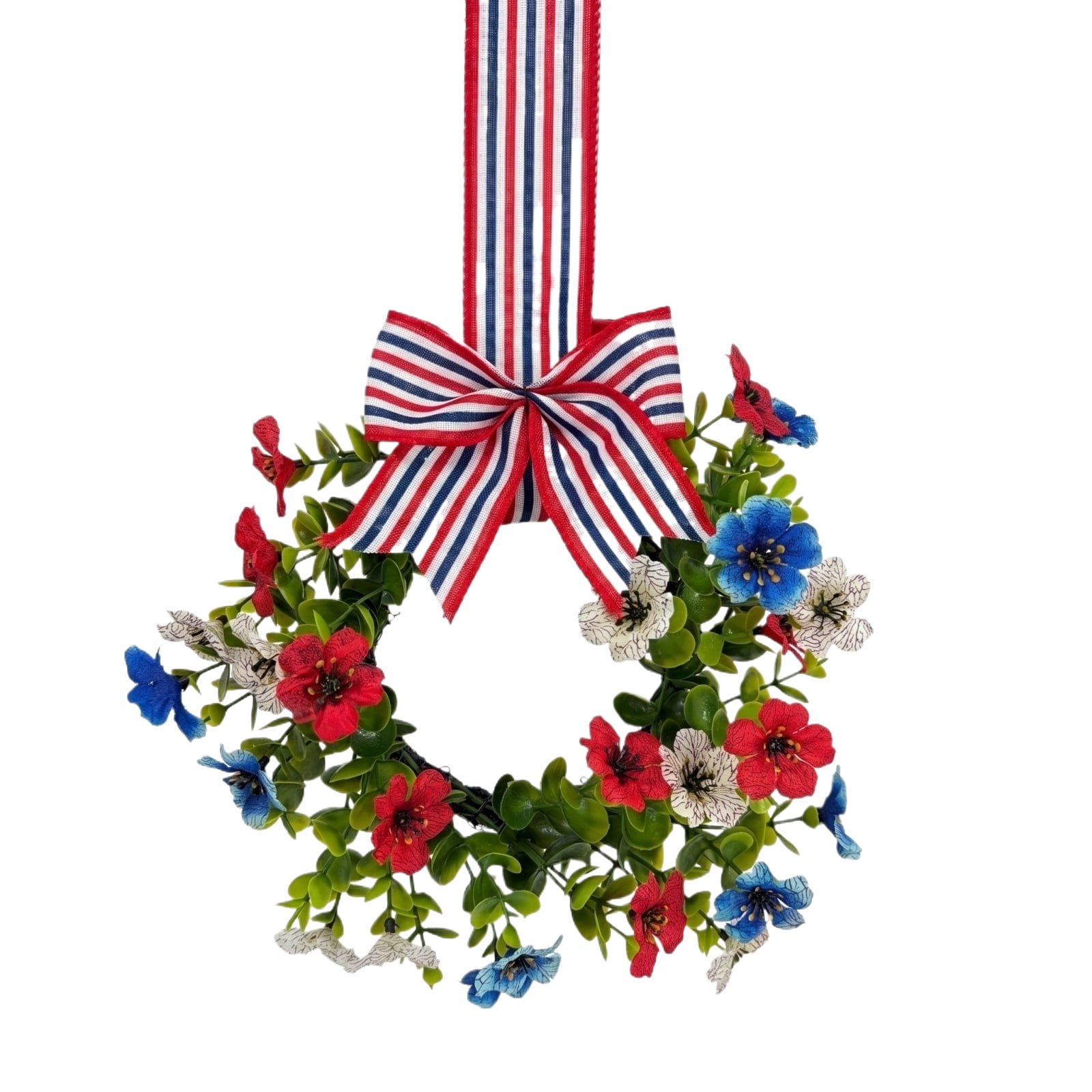 9.4in Patriotic Red White Blue Flowers Wreath for Front Door, Forth of ...
