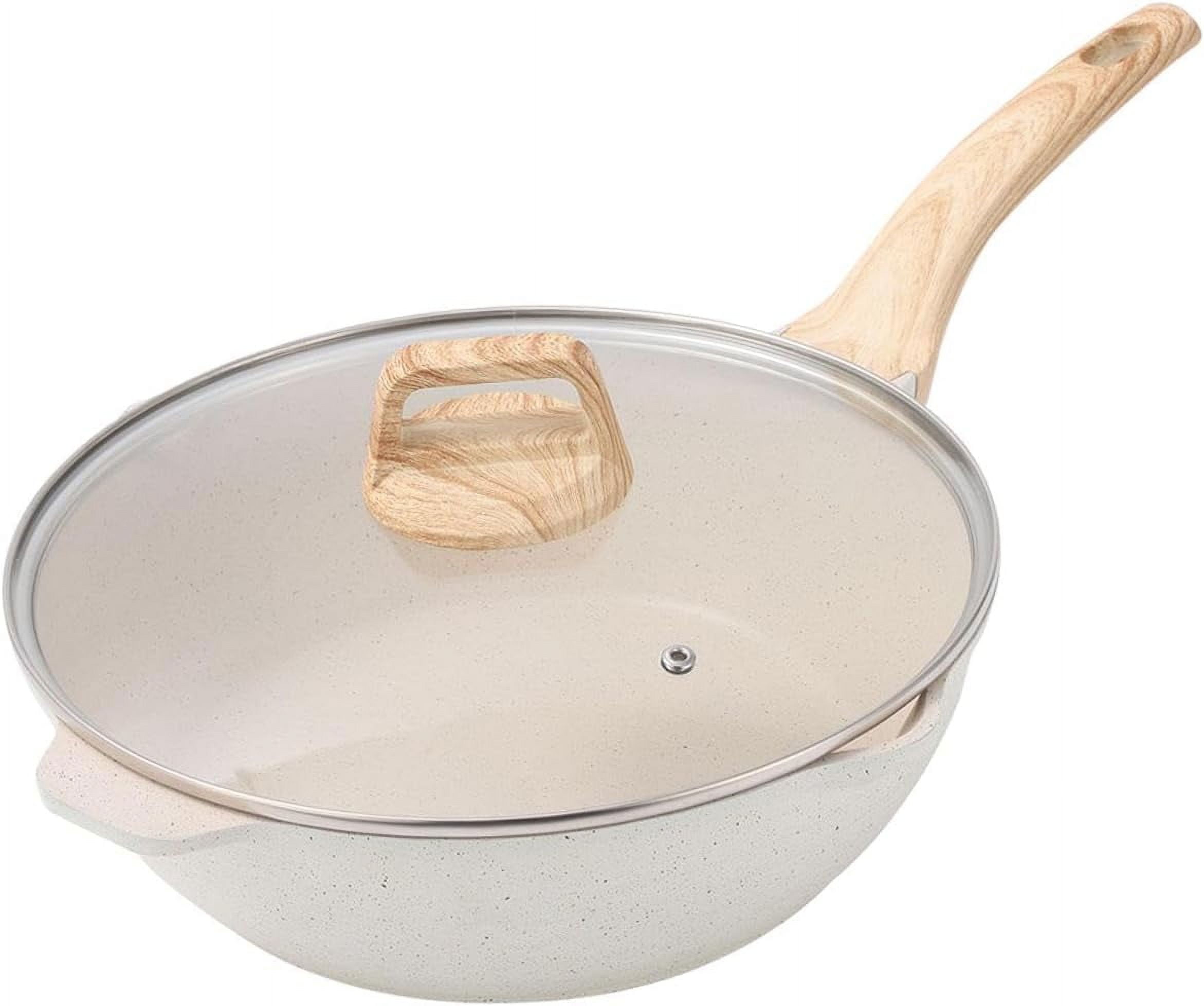 9.4inch Non Stick Wok with Glass Lid Skillet Smooth Surface ...