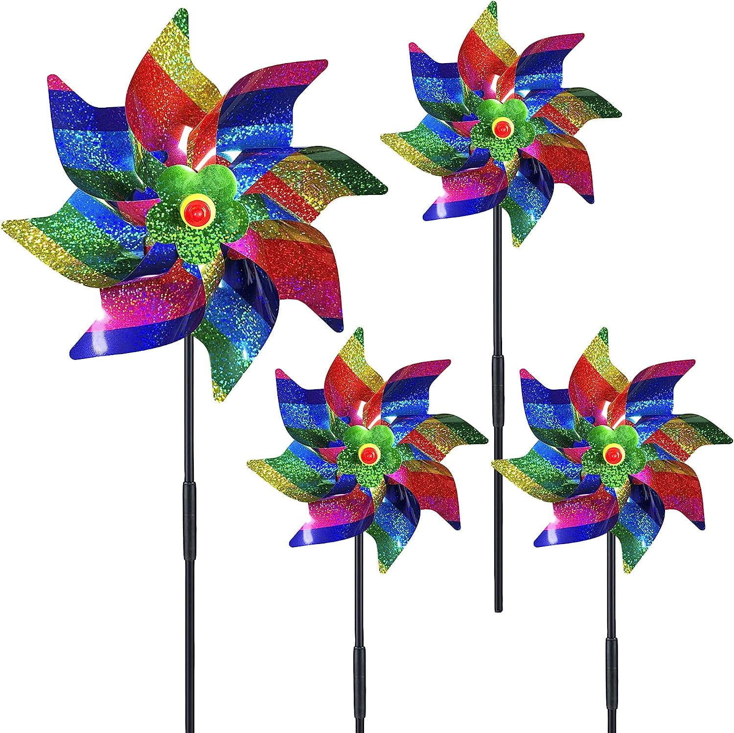 9.4inch Reflective Pinwheels 4pcs Rainbow Wind Spinners Holographic ...