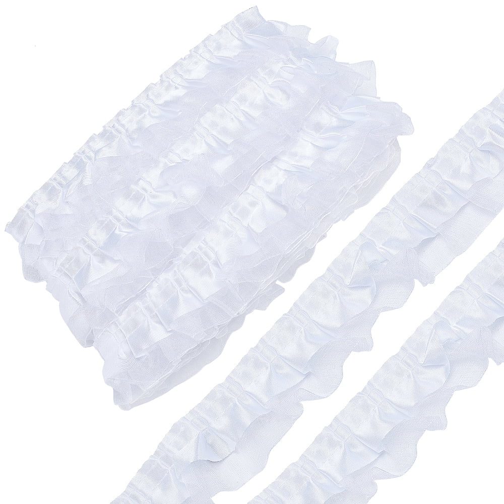 9.5~10M 2-Layer Pleated Satin Organza Ribbons White 1-5/8 inch(40mm ...