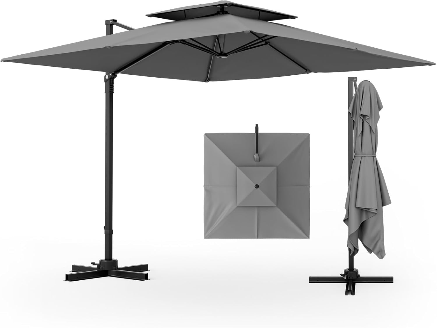 9.5 FT Cantilever Patio Umbrella, Outdoor Square Offset Umbrella with ...