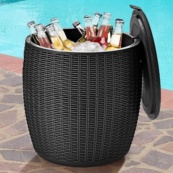 9.5 Gal Cooler Bar Table, Patio Wicker Ice Cool Bar Table, Outdoor ...