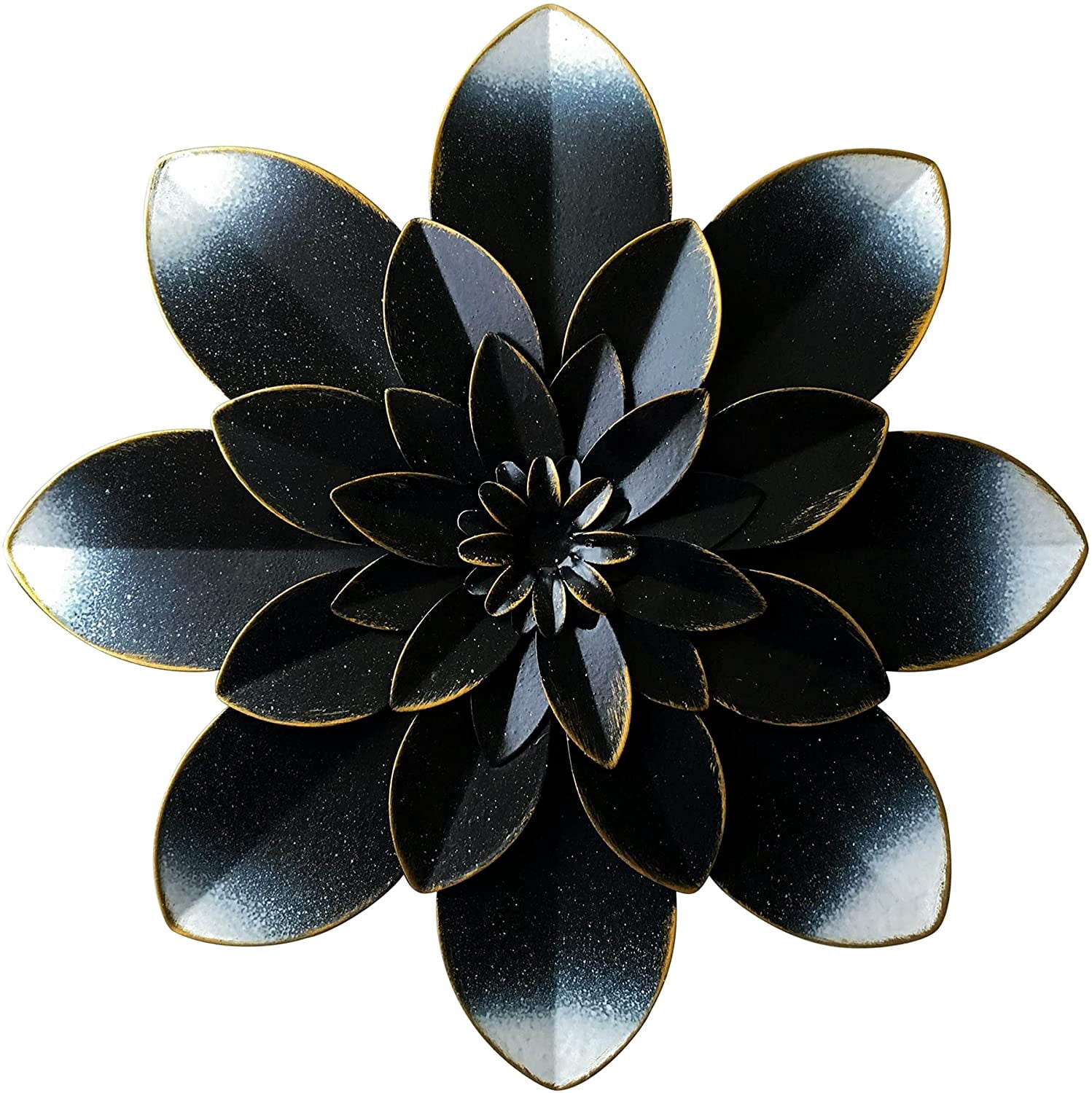 9.5 Inch Black Layered Metal Flower Wall Art Decor - Rustic Modern ...